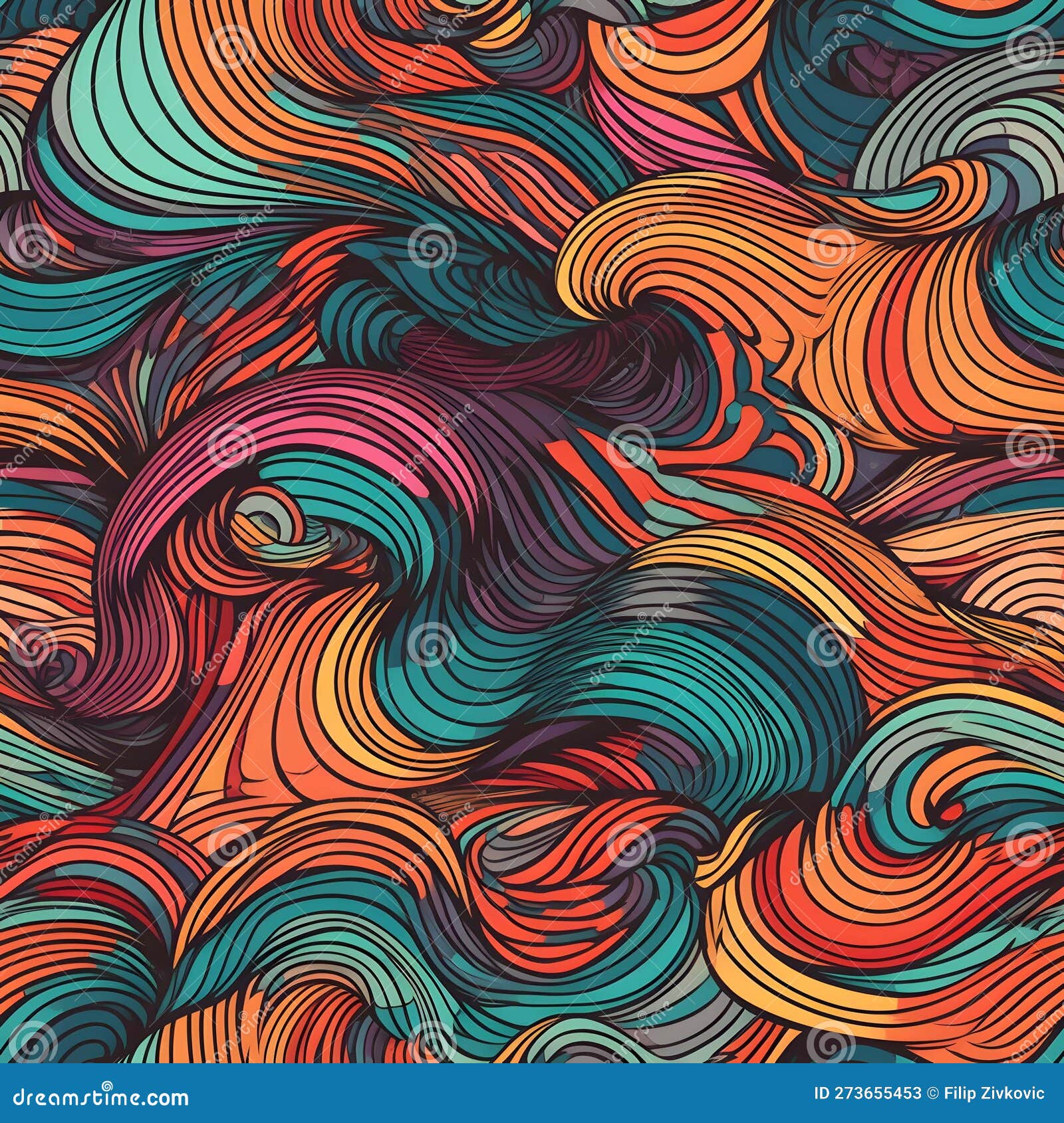 Seamless Psychedelic Wave Pattern Background Texture. Generative AI ...