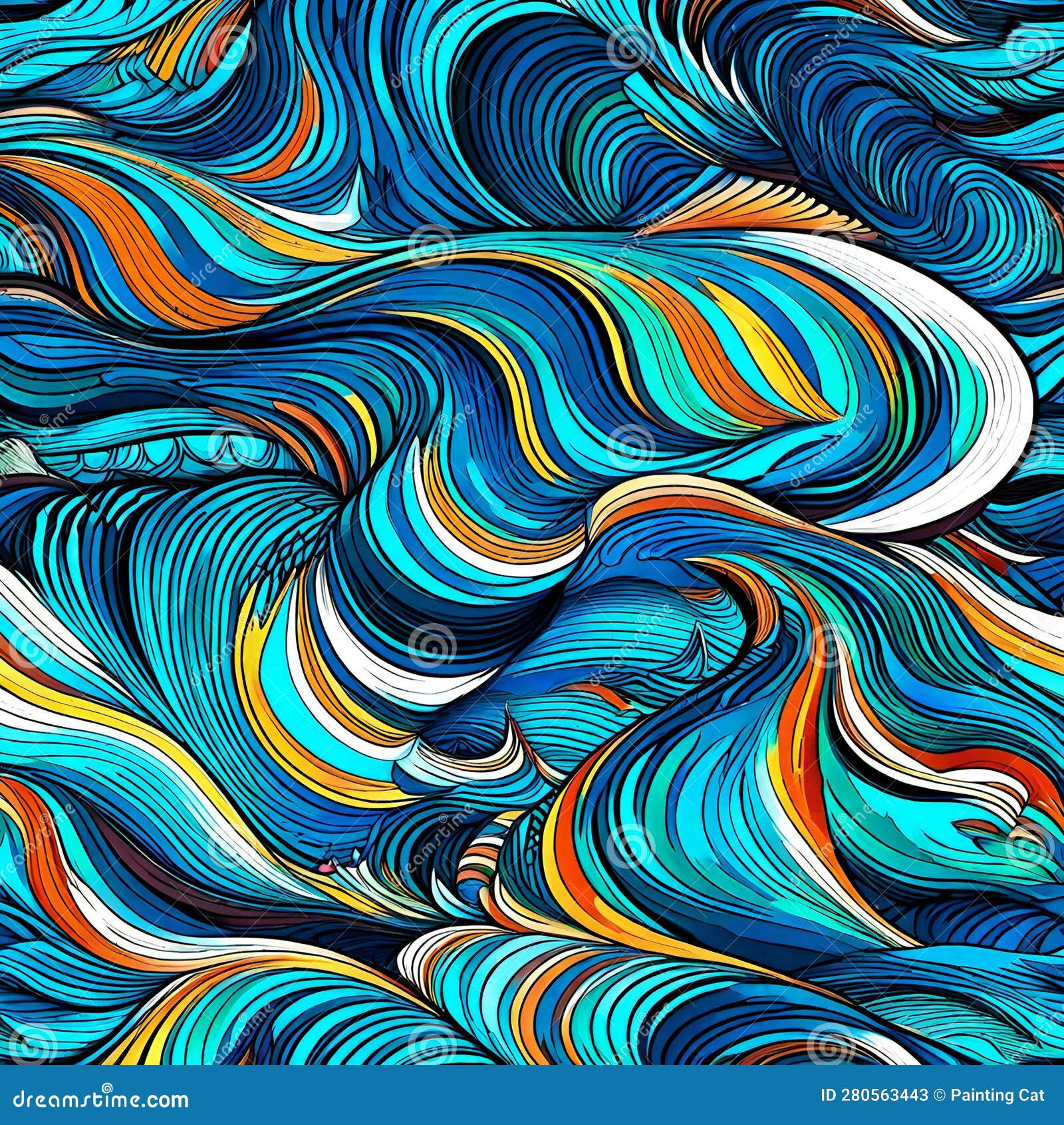 Seamless Abstract Hand-drawn Waves Pattern, Wavy Background Stock Image ...