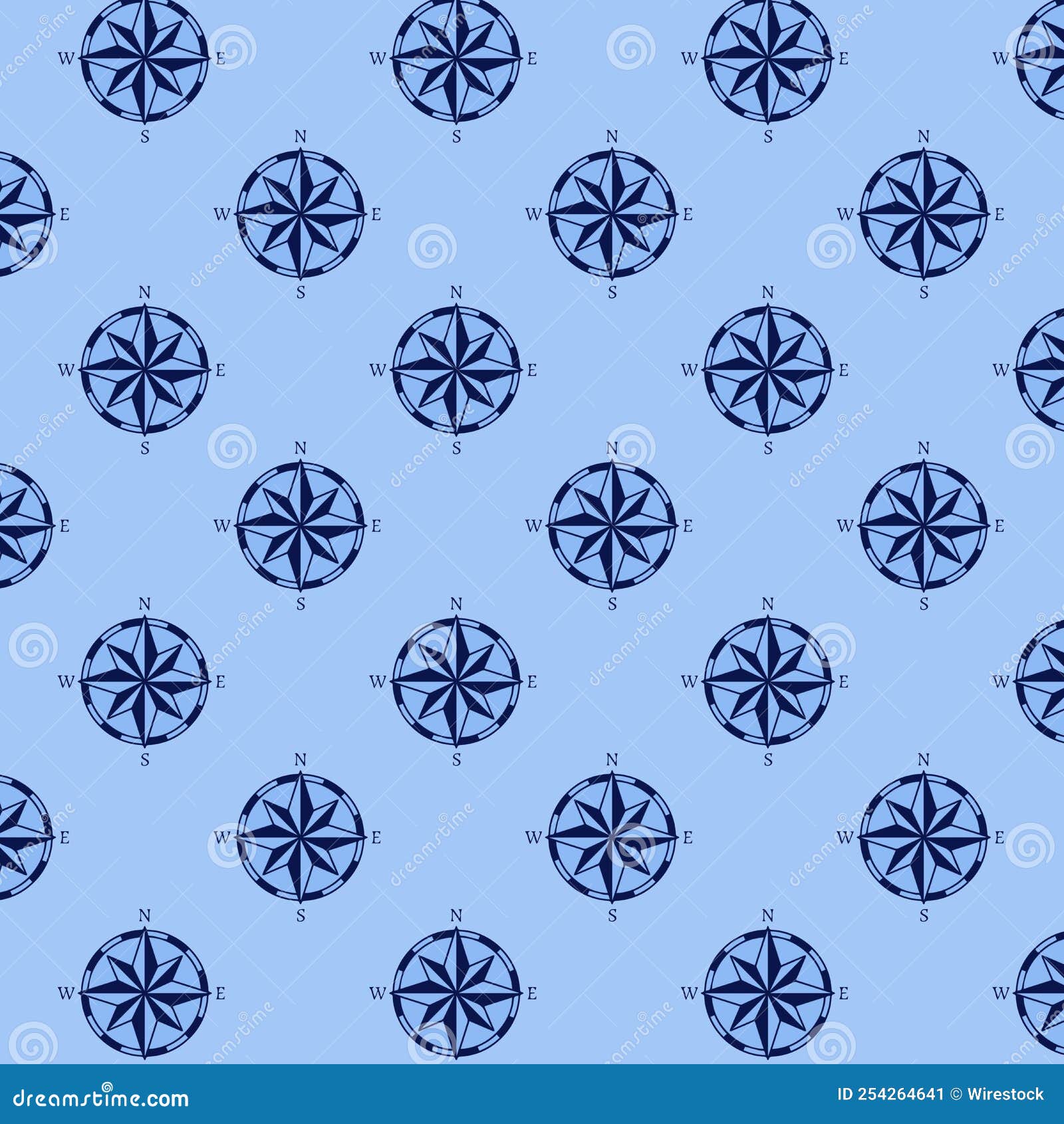 Seamless Abstract Illustration of Compass Patterns on a Blue Background ...