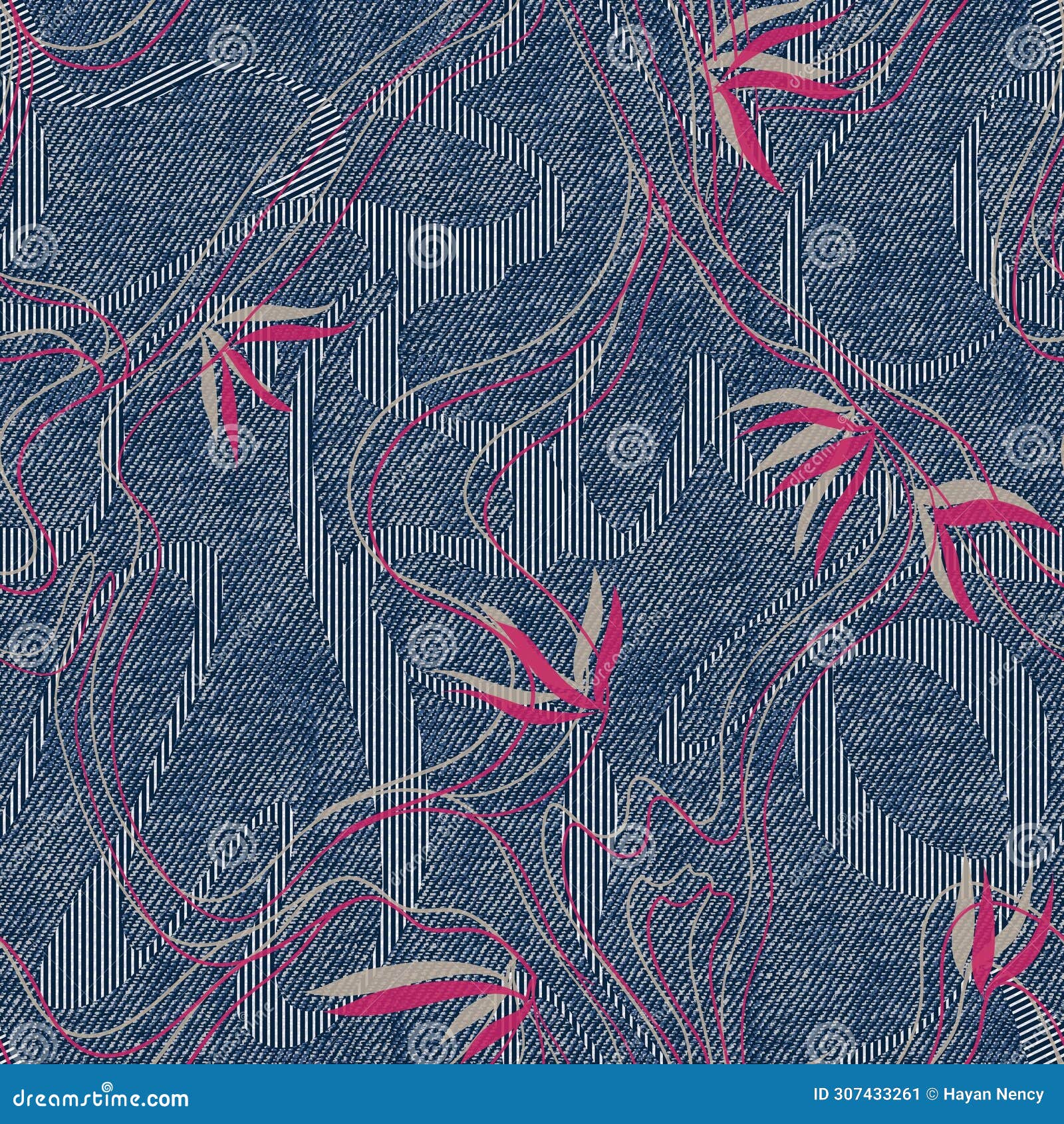 Seamless Abstract Leaves Pattern on Denim Textures Stock Vector ...