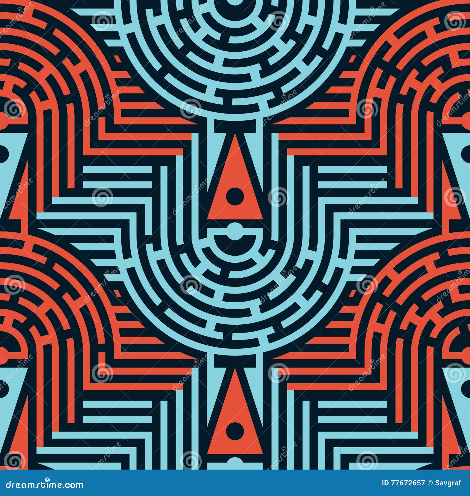 Seamless Abstract Maze Pattern in Blue and Red Colors Stock Vector ...