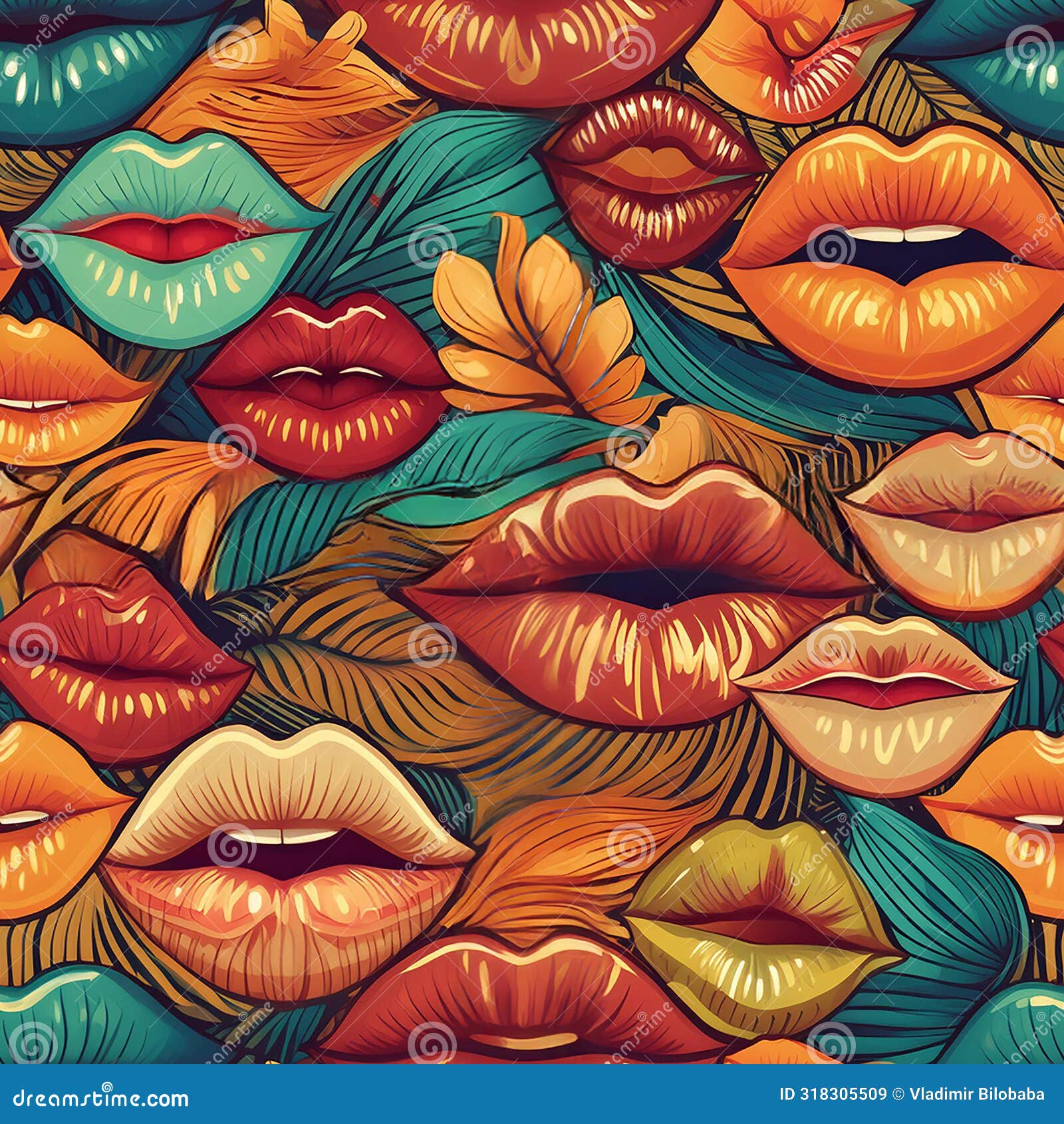 Seamless Abstract Modernist Pattern with Stylized Female Lips Stock ...