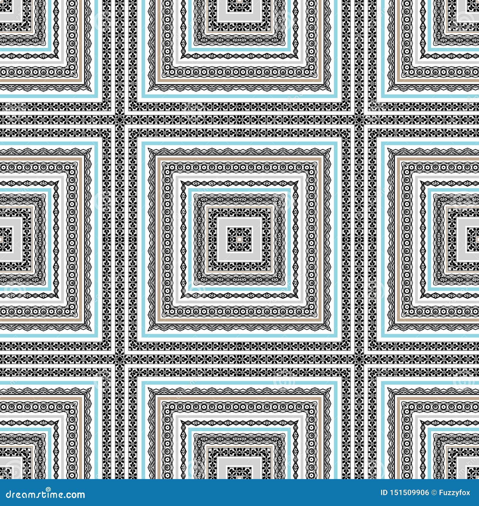 Seamless Abstract Ornamental Lines Square Decor Elements Tile Pattern ...