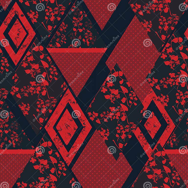 Seamless Abstract Patchwork Plaid Patches Pattern Stock Illustration ...