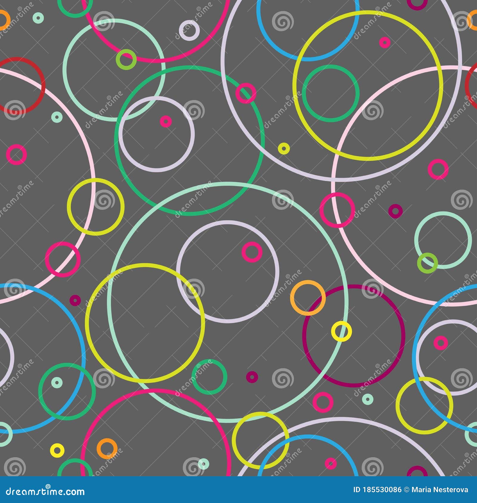Seamless Abstract Pattern With Colorful Empty Overlapping Circles Of Different Size Stock