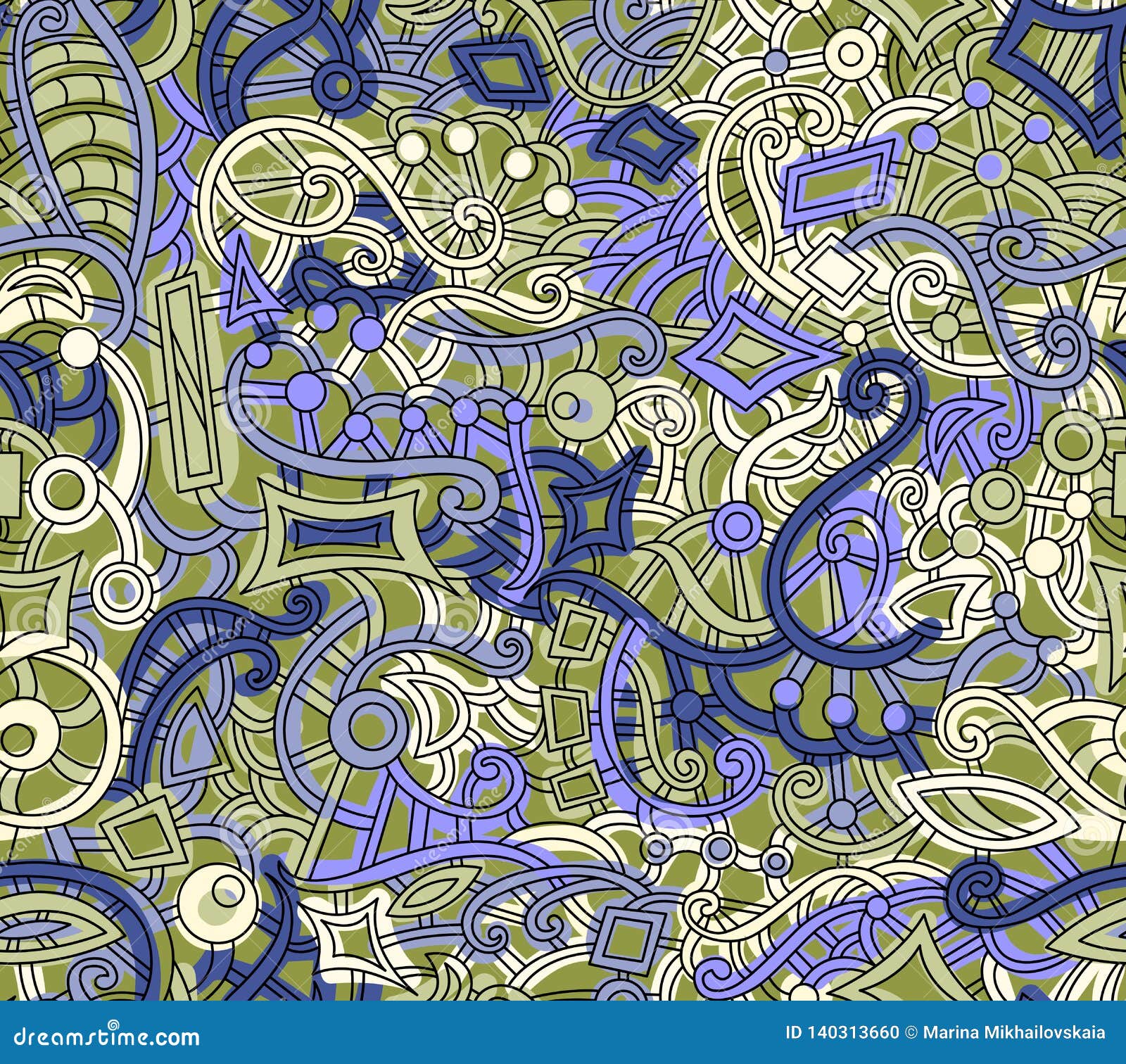 Seamless, Abstract Pattern of Contours and Lines of Different Colors ...