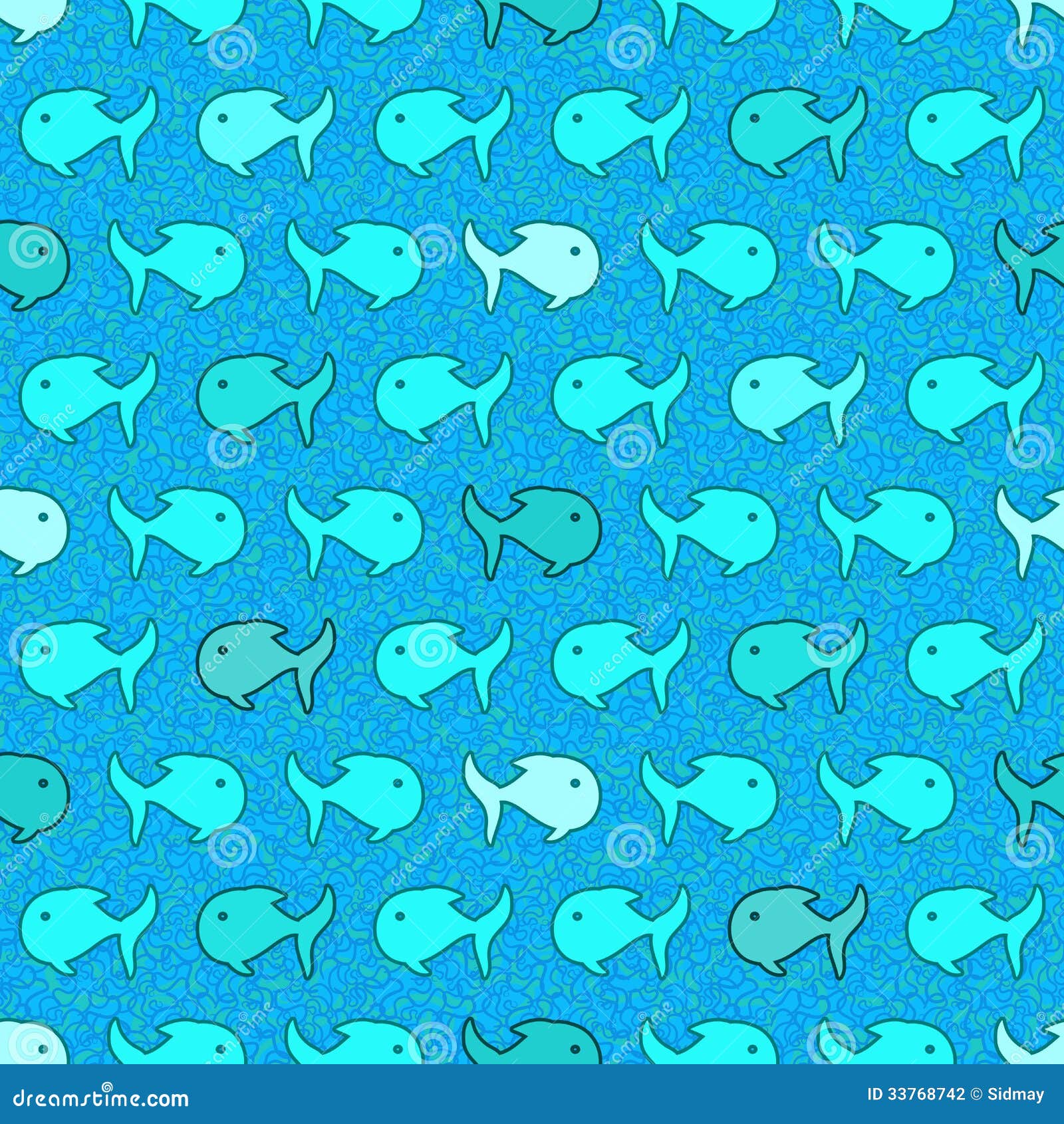 Seamless Abstract Pattern, with Cyan and Blue Fish Stock Vector ...
