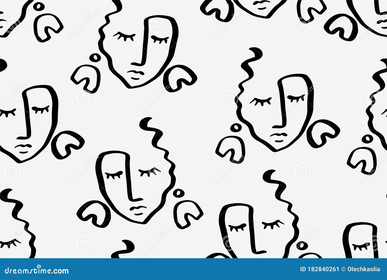 Seamless Abstract Pattern with Face. Modern Line Art Vector Background ...