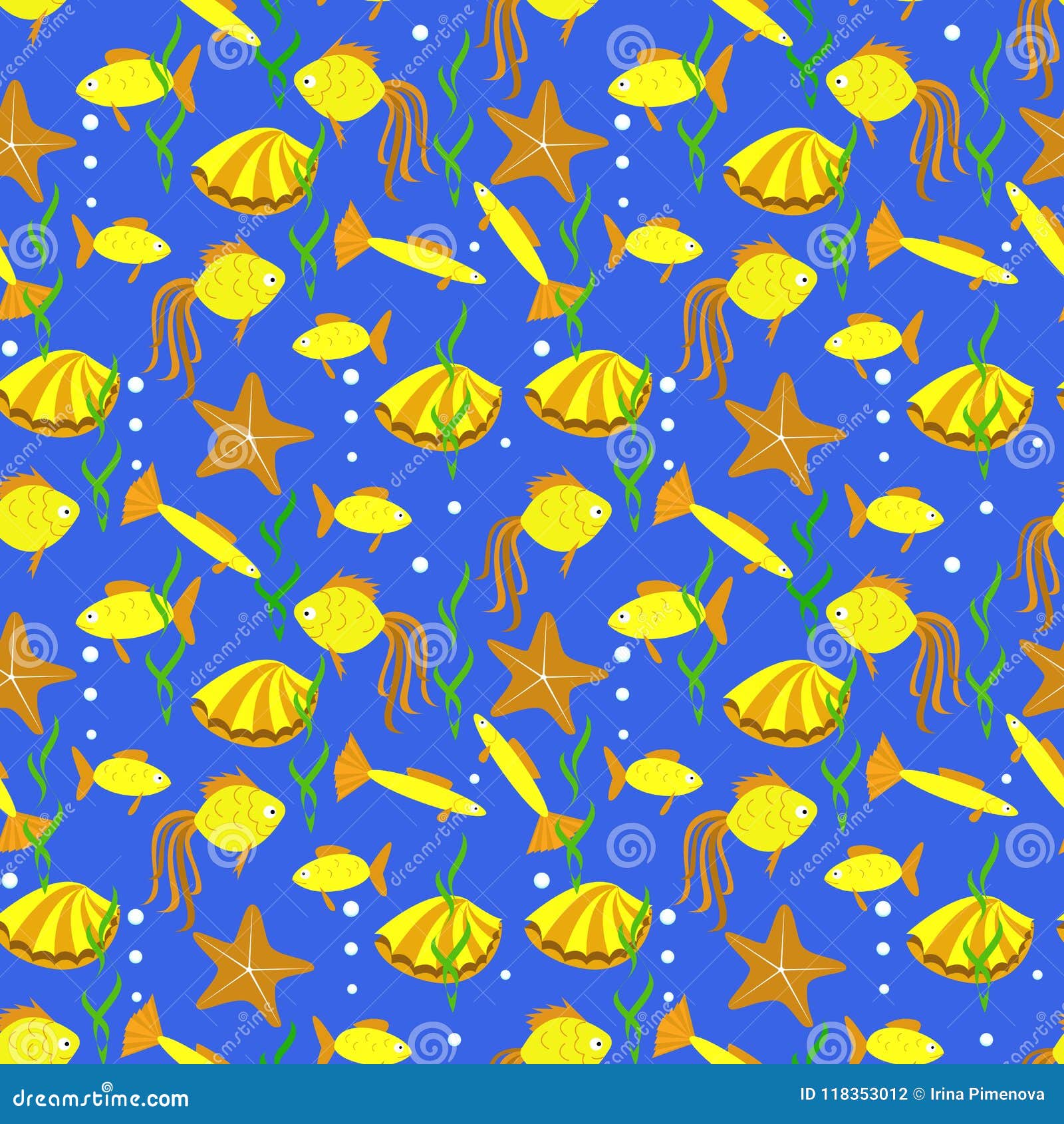 Seamless Abstract Pattern with Fish and Shellfish in Flat Style Stock ...