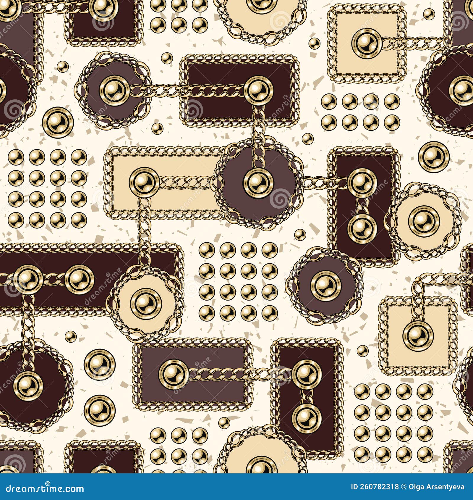 Seamless Abstract Pattern with Geometric Shapes, Gold Chains, Beads ...