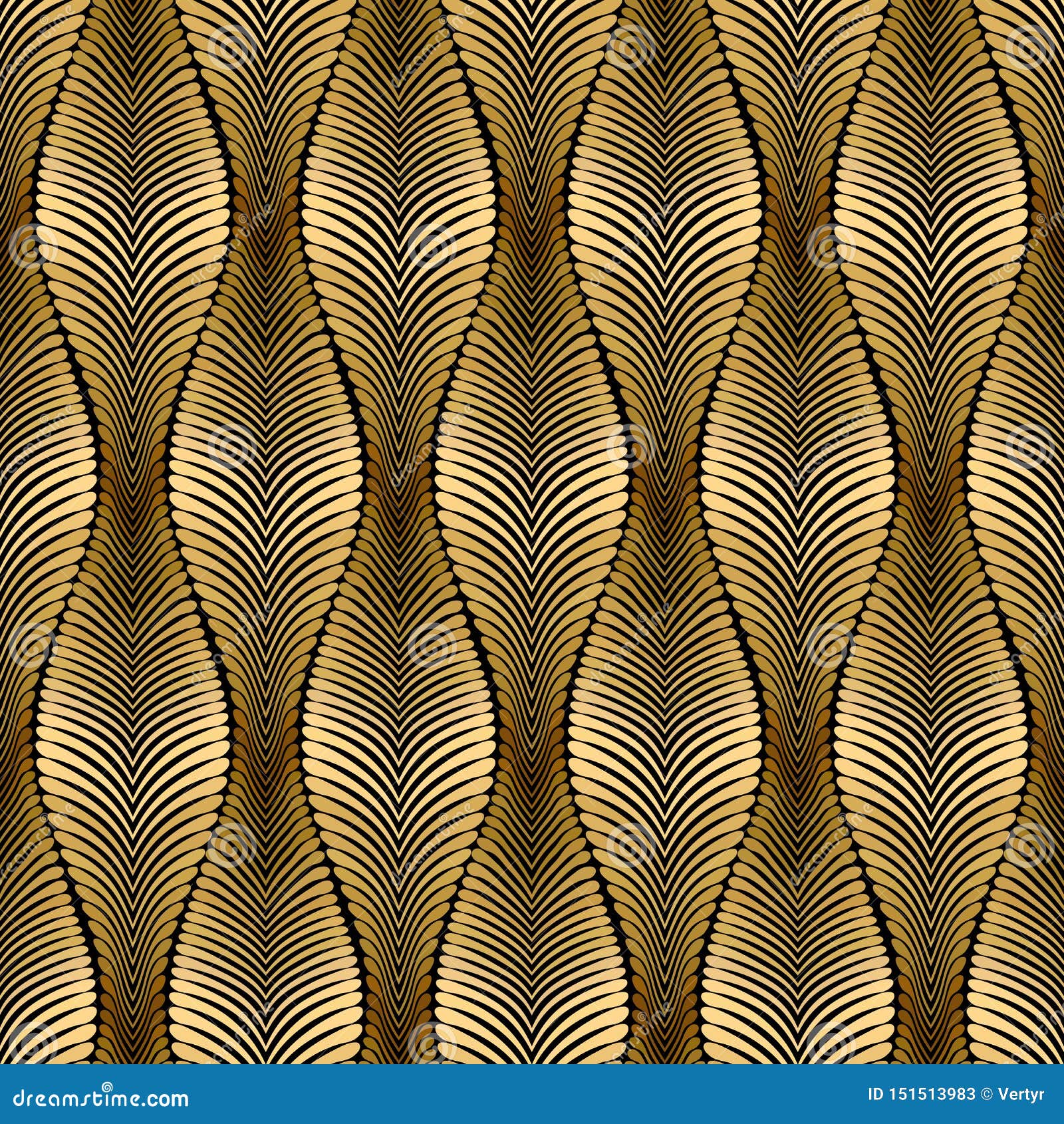 Seamless Abstract Pattern of Gold Wave of Leaves. Stock Vector ...