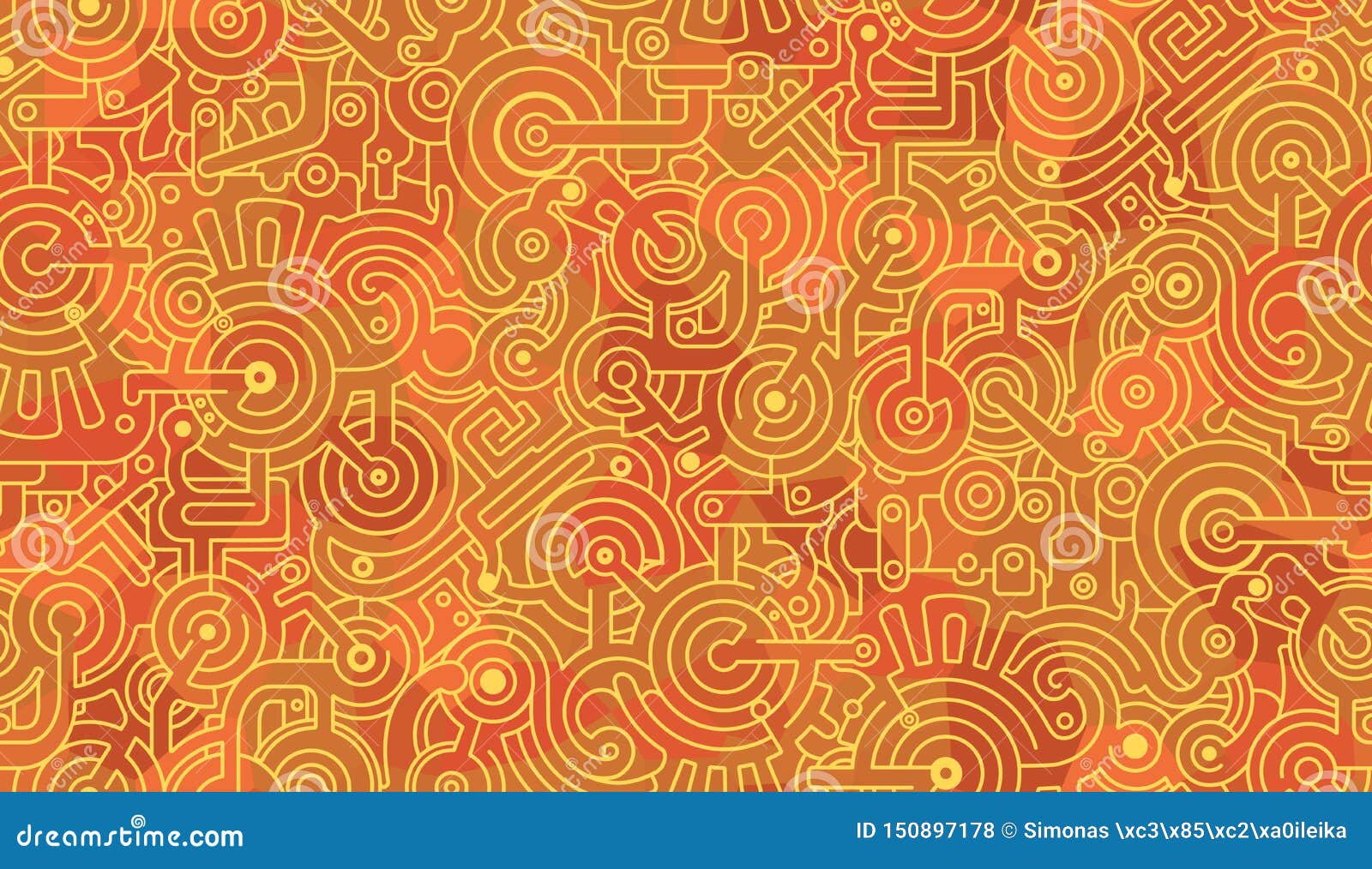 Abstract Seamless Pattern. Mechanical. Illustration. Yellow, Red Stock ...