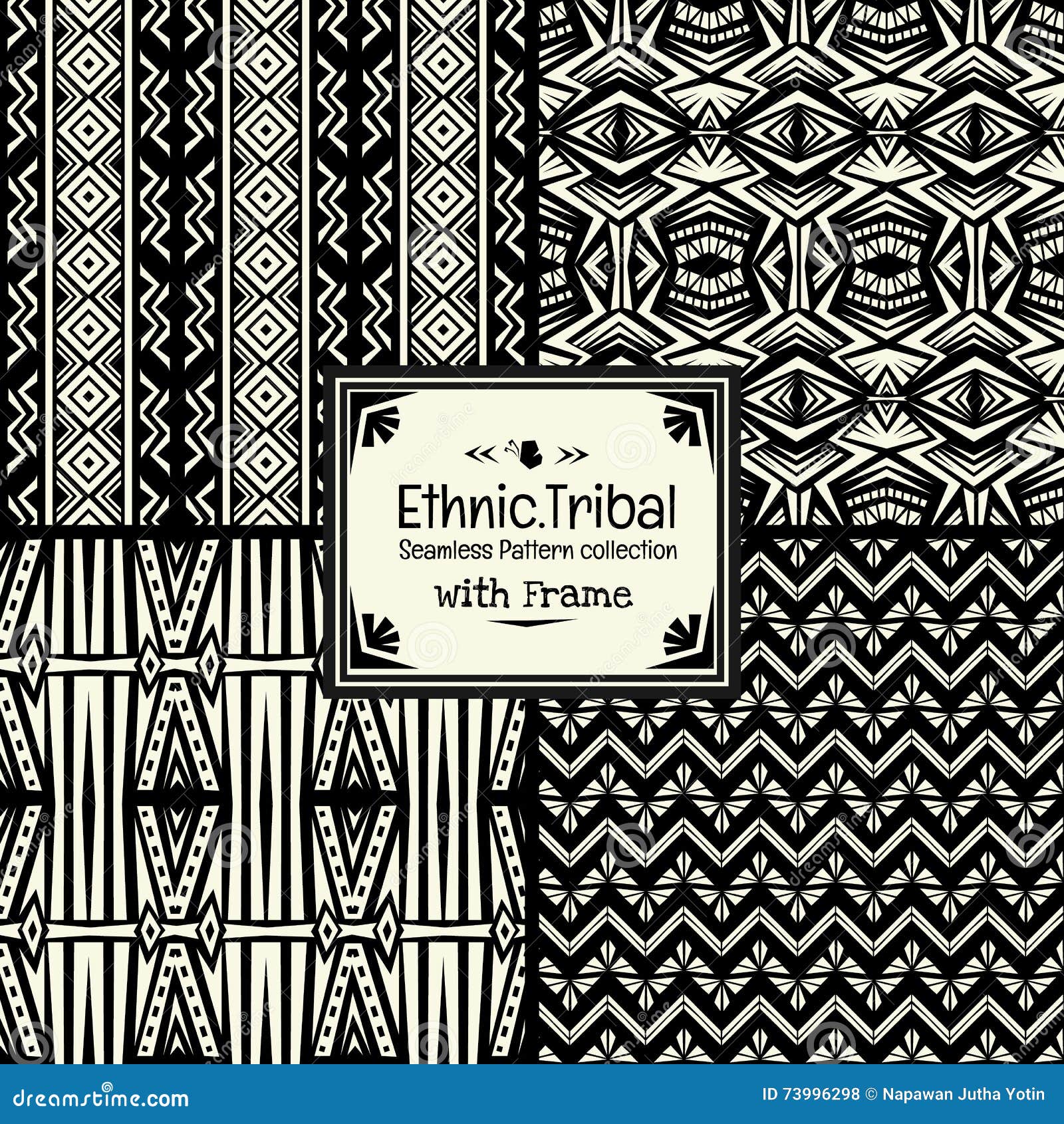 Seamless Abstract Pattern Tribal Ethnic Style Collection with Frame ...
