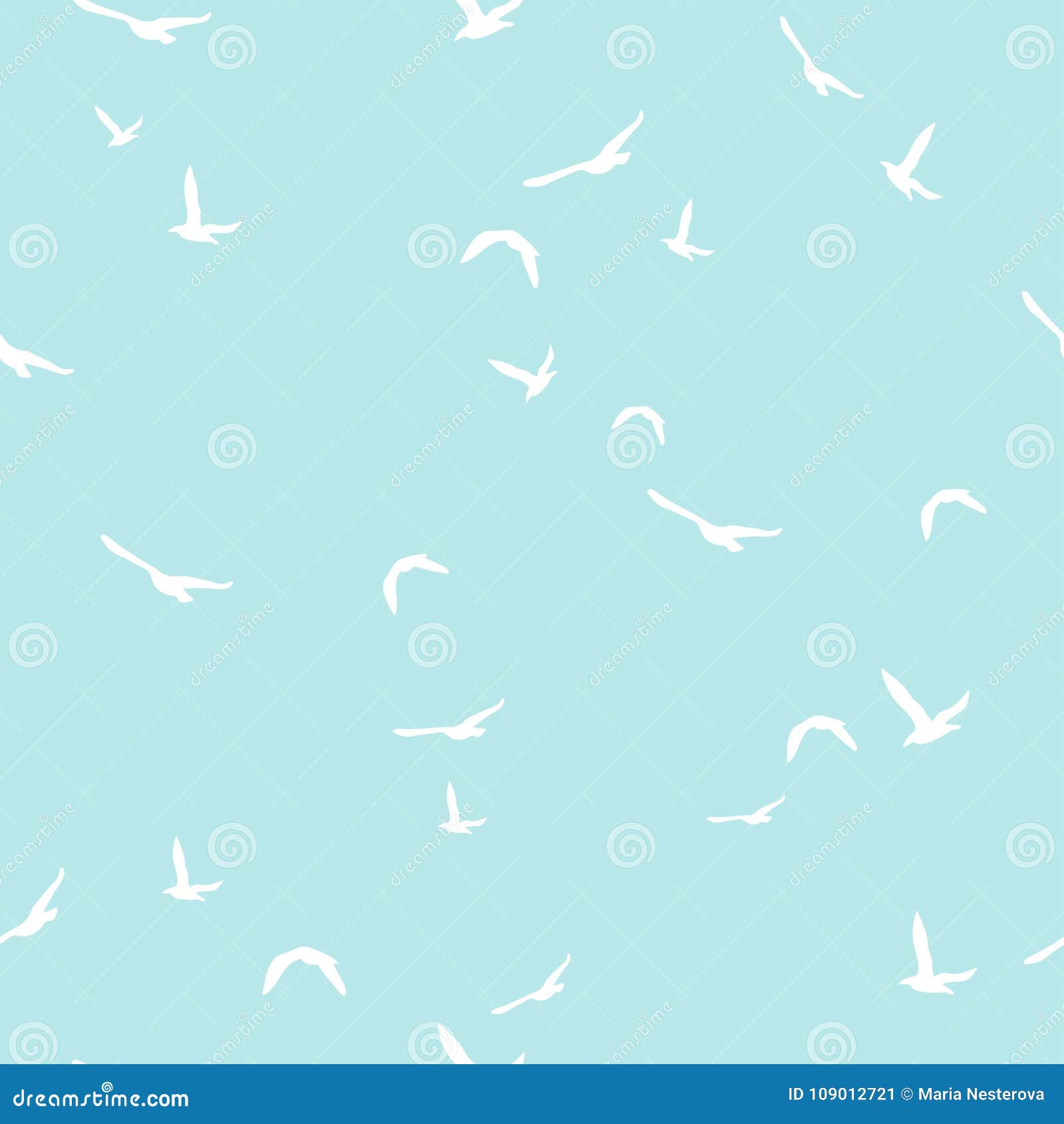 Seamless Abstract Pattern with White Flying Birds on Blue Background ...