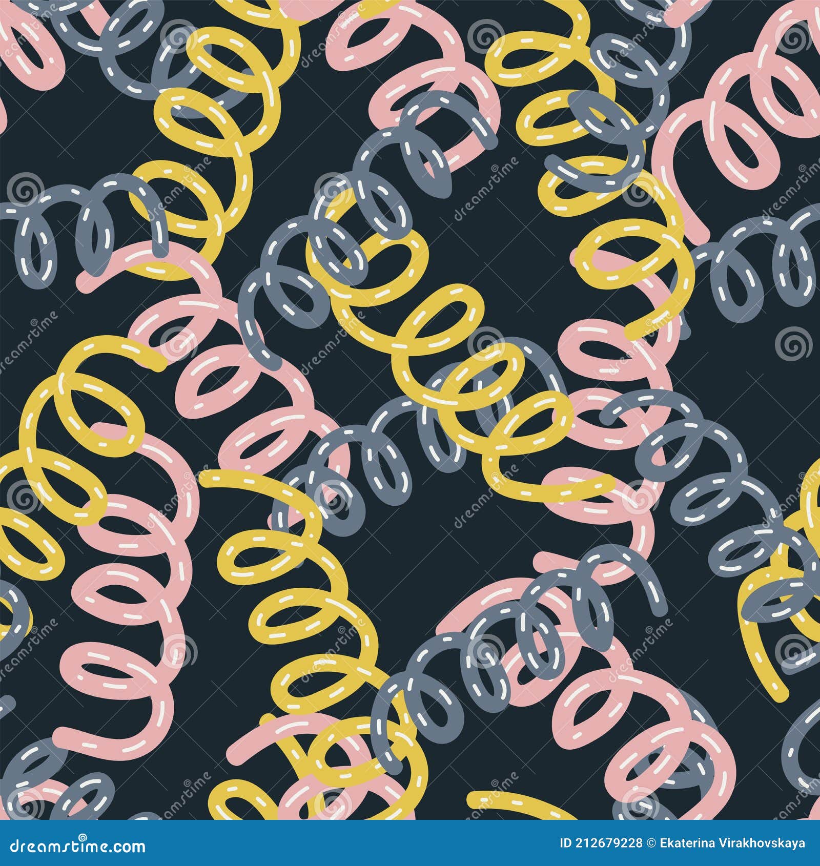 Seamless Abstract Pattern with Yellow, Pink and Grey Springs on a Dark ...