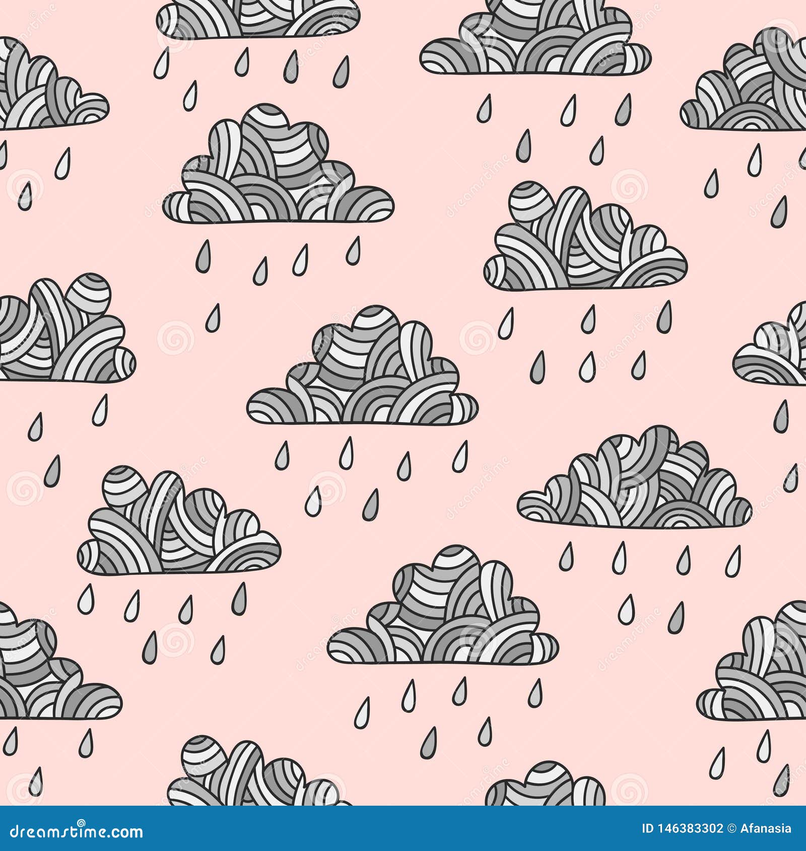 Seamless Abstract Rainy Pattern with Hand Drawn Clouds and Rain Drops ...