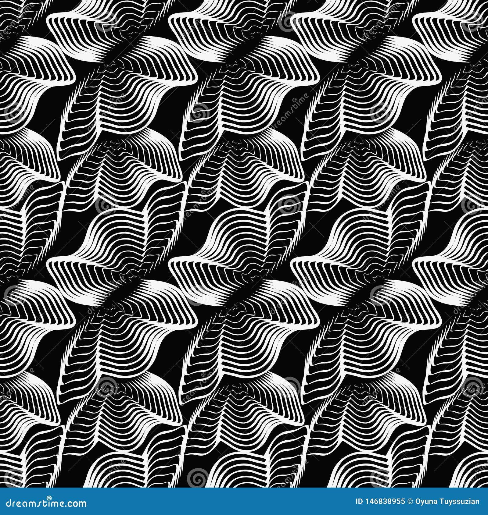 Seamless Abstract Retro Pattern. Blended Curves and Lines in Geometric ...