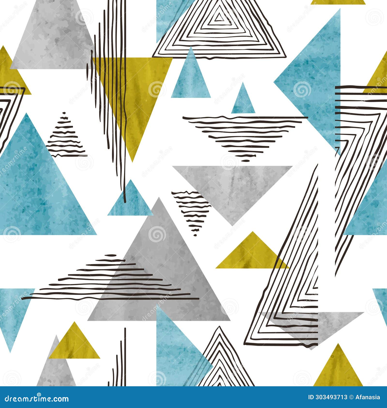 Seamless Abstract Trendy Pattern with Triangles. Geometric Background with Watercolor Shapes ...