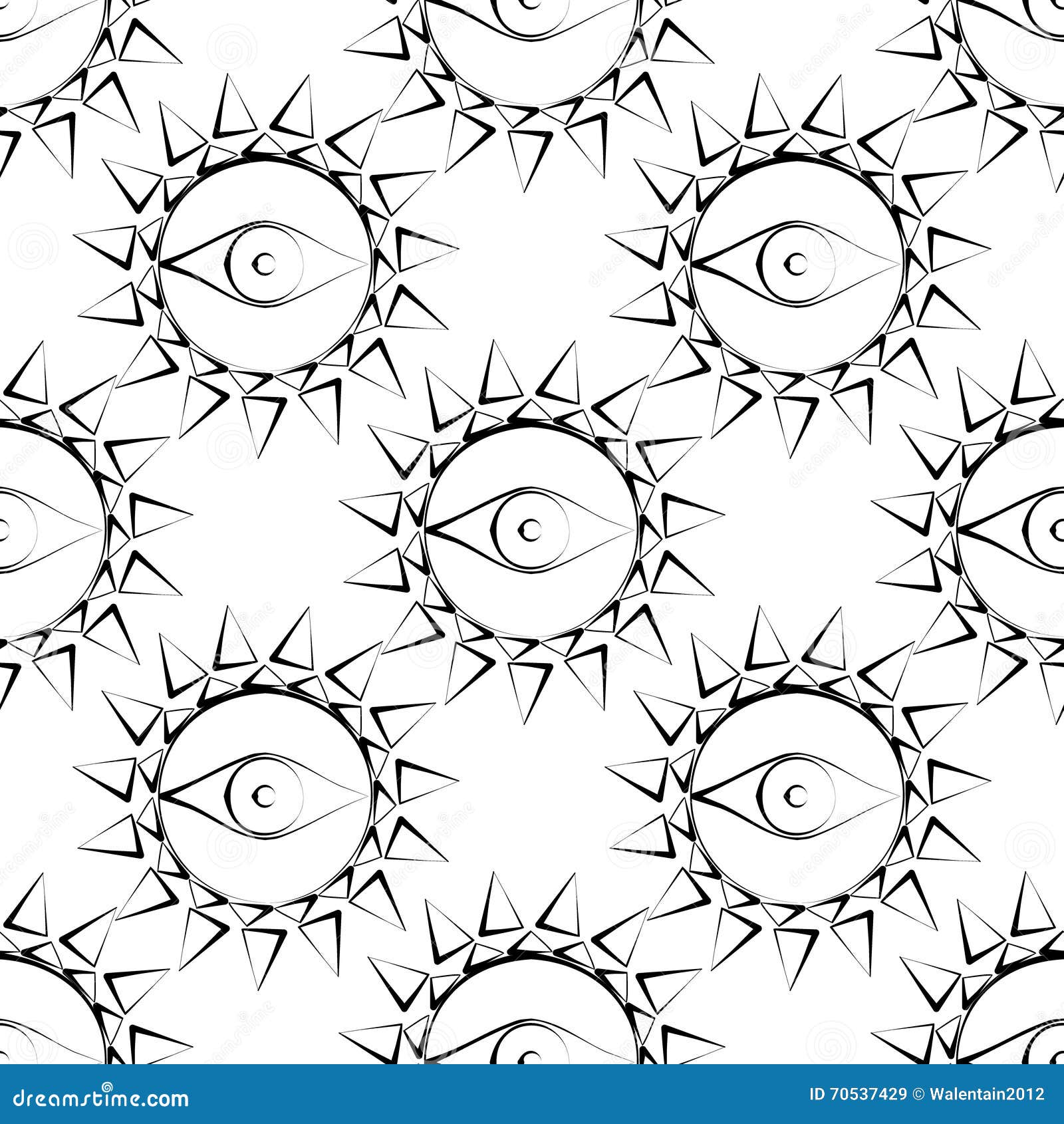 Seamless Abstract Vector Pattern with Sun with Eyes. Symmetrical Black ...