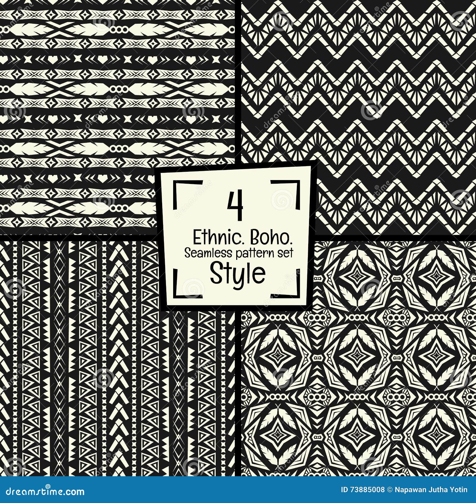 Seamless Abstract Vector Tribal Pattern Texture in Monochrome ...