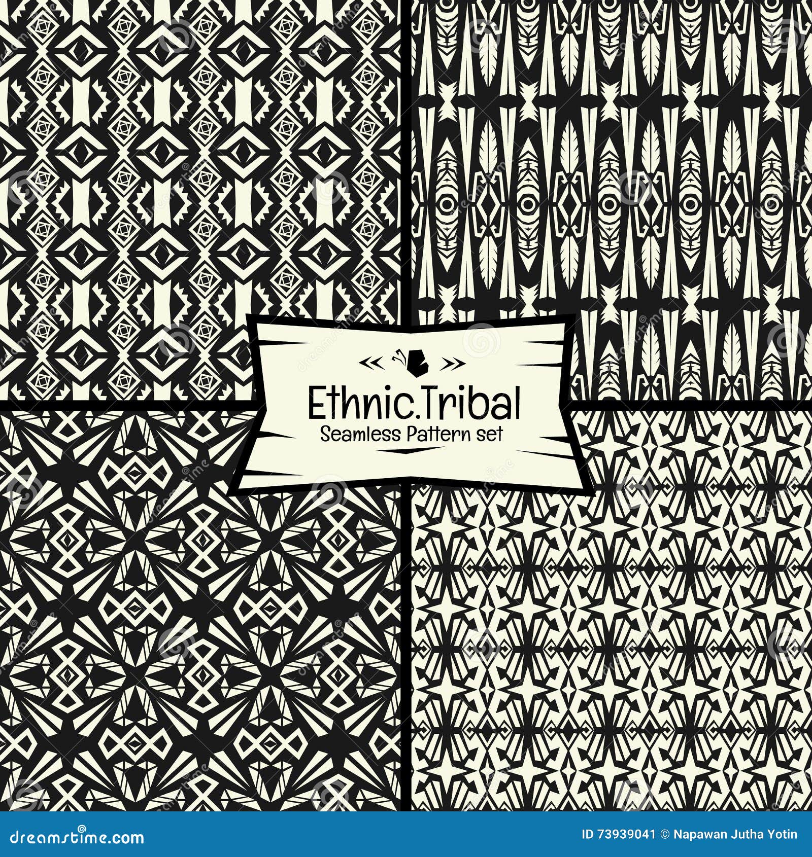 Seamless Abtract Vector Doodle Tribal, Ethnic Pattern Collection Stock ...