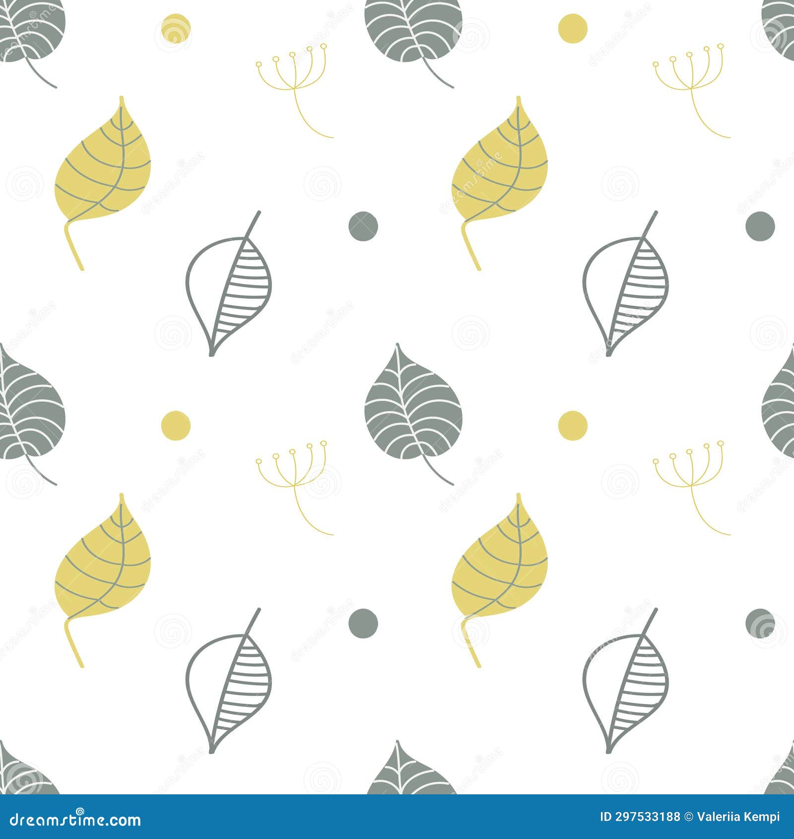 Seamless Aesthetic Pattern with Hand Drawn Abstract Leaves and Shapes ...