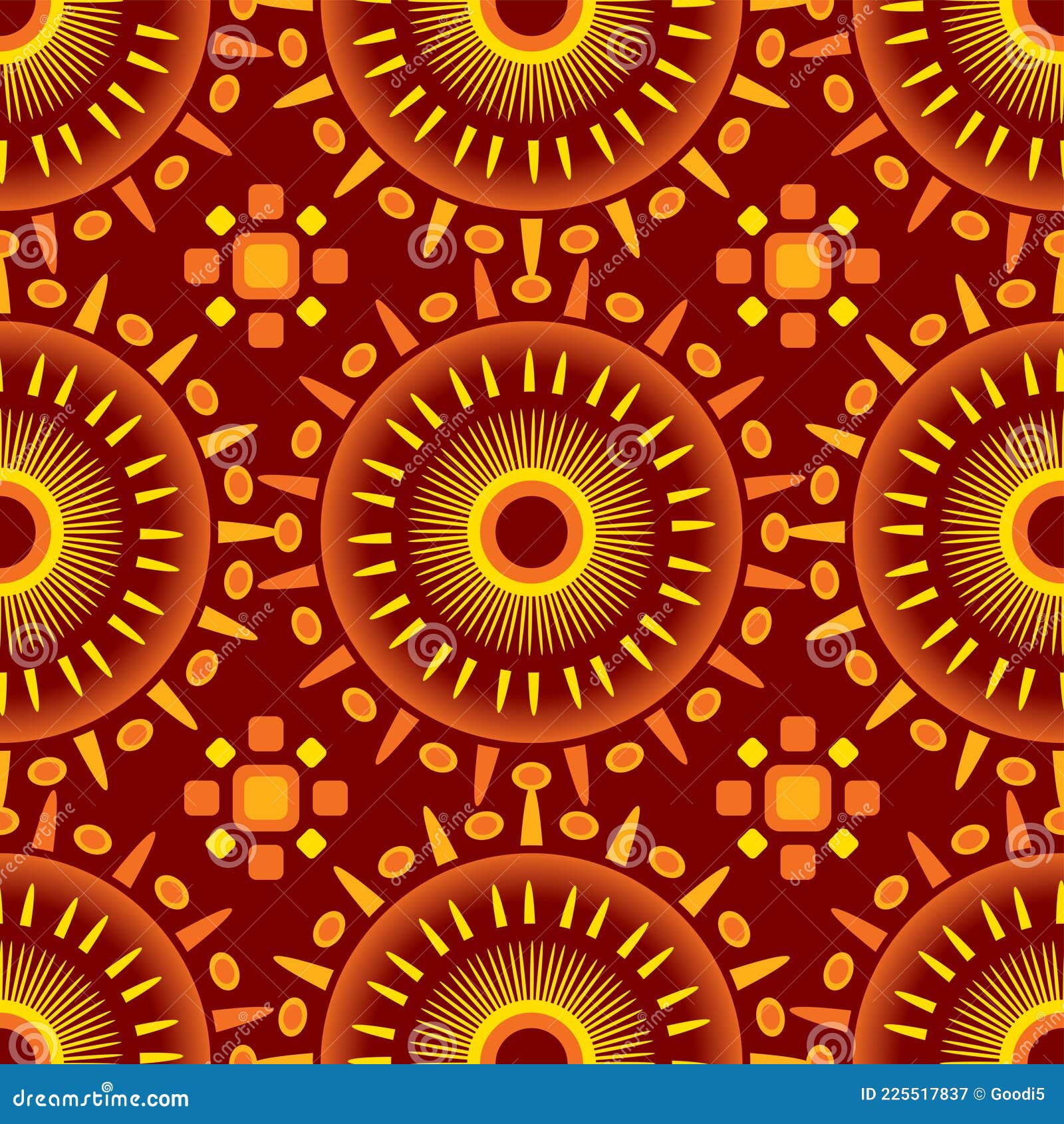 Seamless African Sun Pattern Design in Red, Orange and Yellow Stock ...