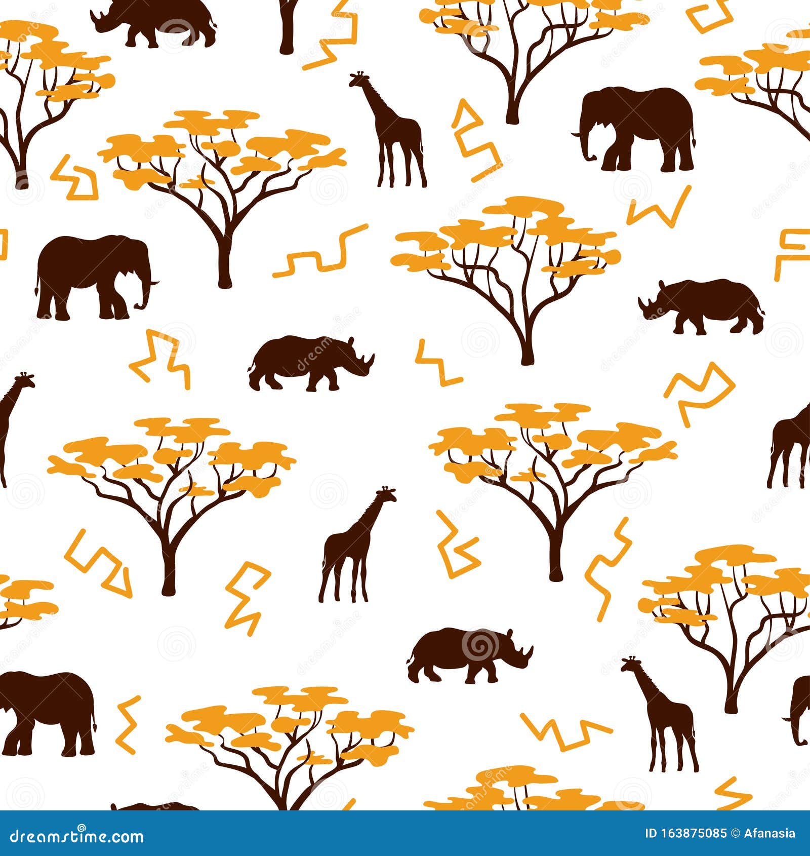 Seamless African Pattern with Wild Animals in Savannah Stock Vector ...