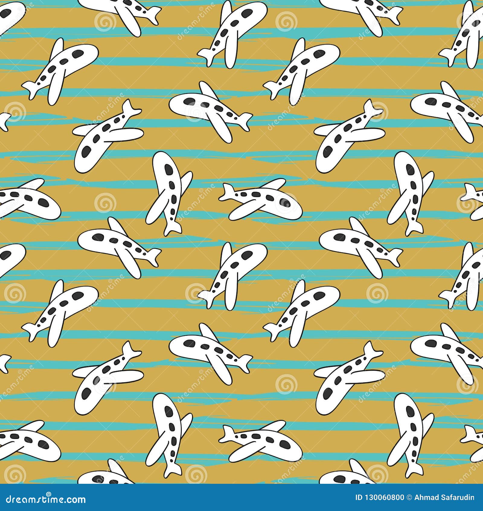 Vector Seamless Airplane Cute Hand Drawn with Random Angle Stock Vector ...