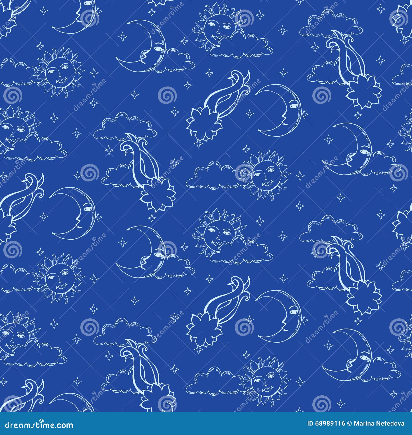Seamless Alchemy Pattern with Suns, Moons, Comets and Clouds in Stock ...
