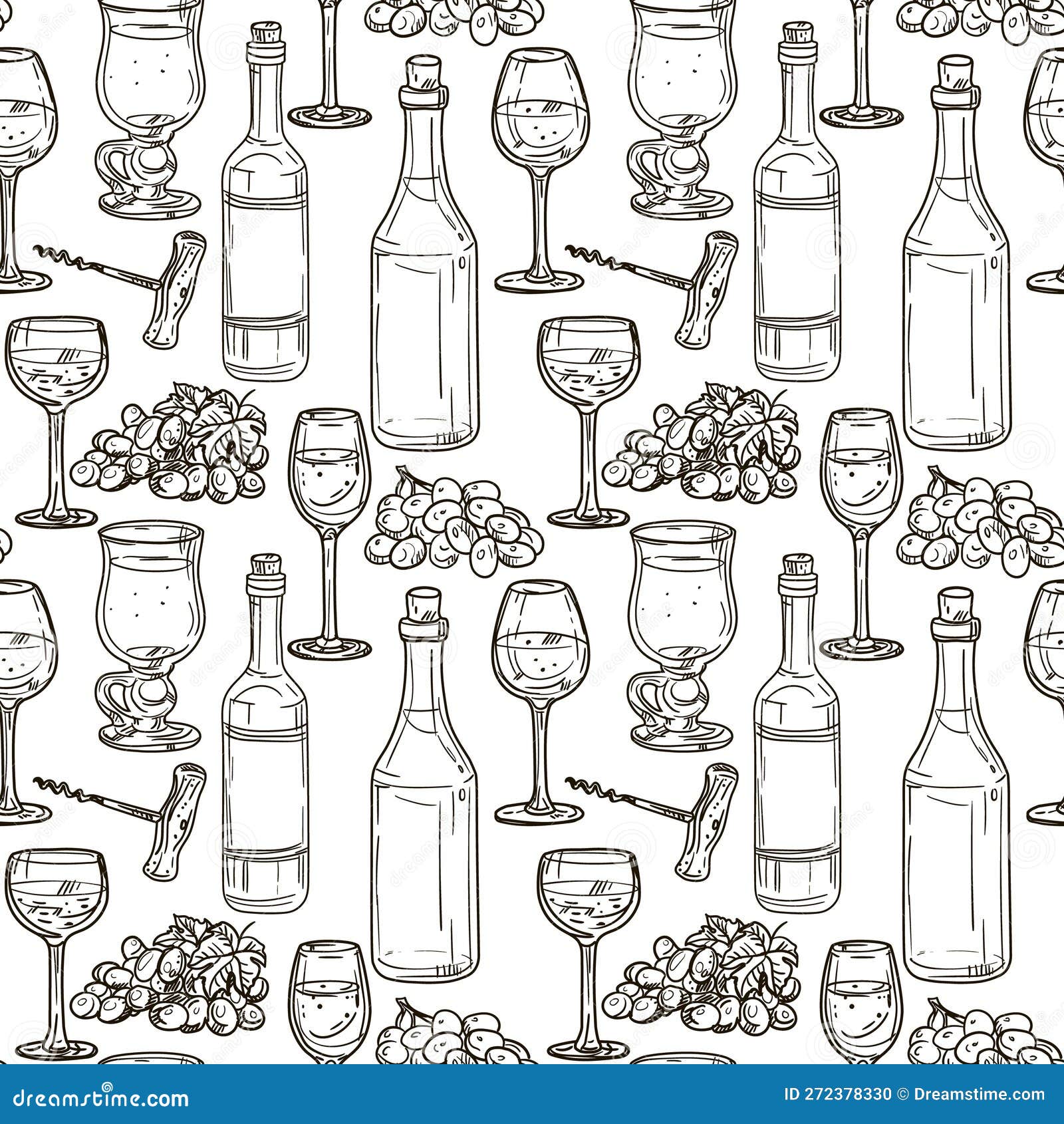 Seamless Alcoholic Pattern with the Outline of Bottles and Glasses of ...