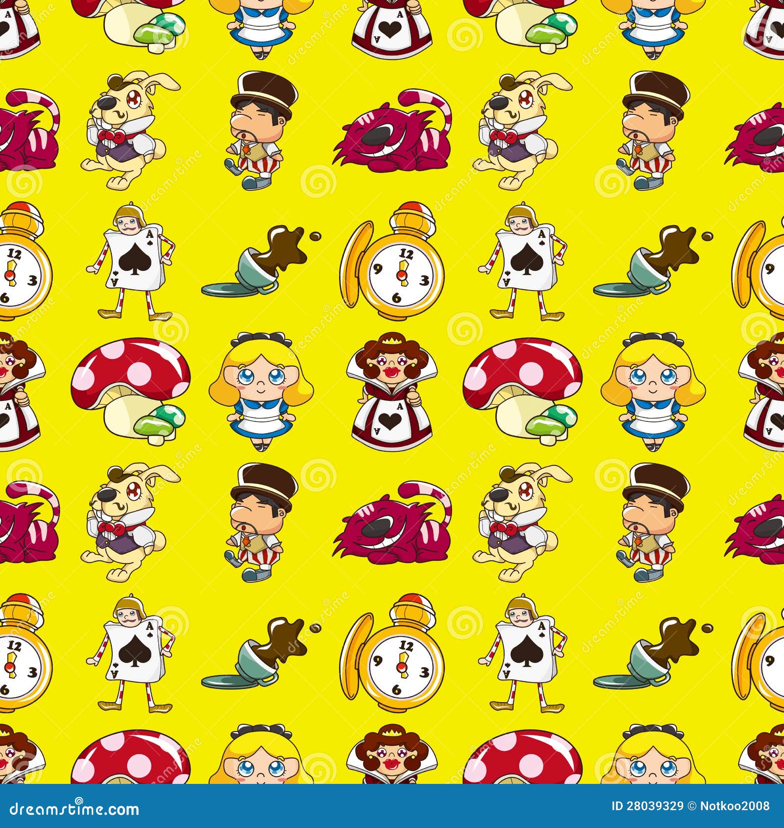 Seamless Alice in Wonderland Pattern Stock Vector - Illustration of ...