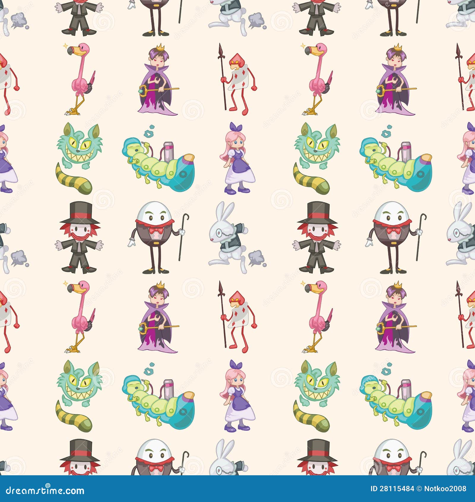 Seamless Alice in Wonderland Pattern Stock Vector - Illustration of ...