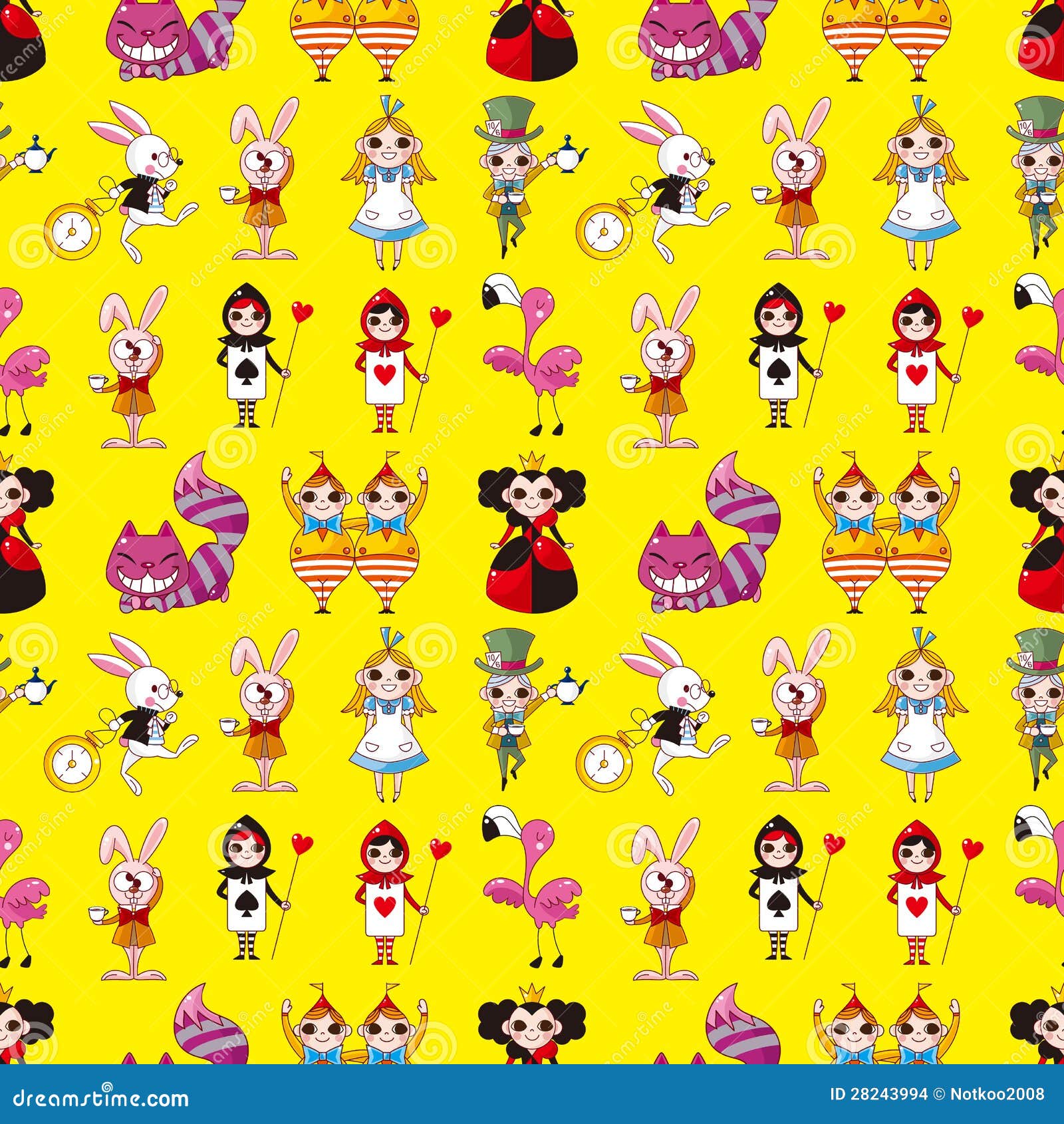 Seamless Alice in Wonderland Pattern Stock Vector - Illustration of ...