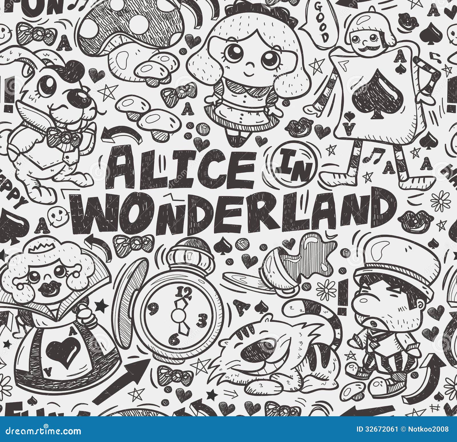 Seamless Alice in Wonderland Pattern Stock Vector - Illustration of ...