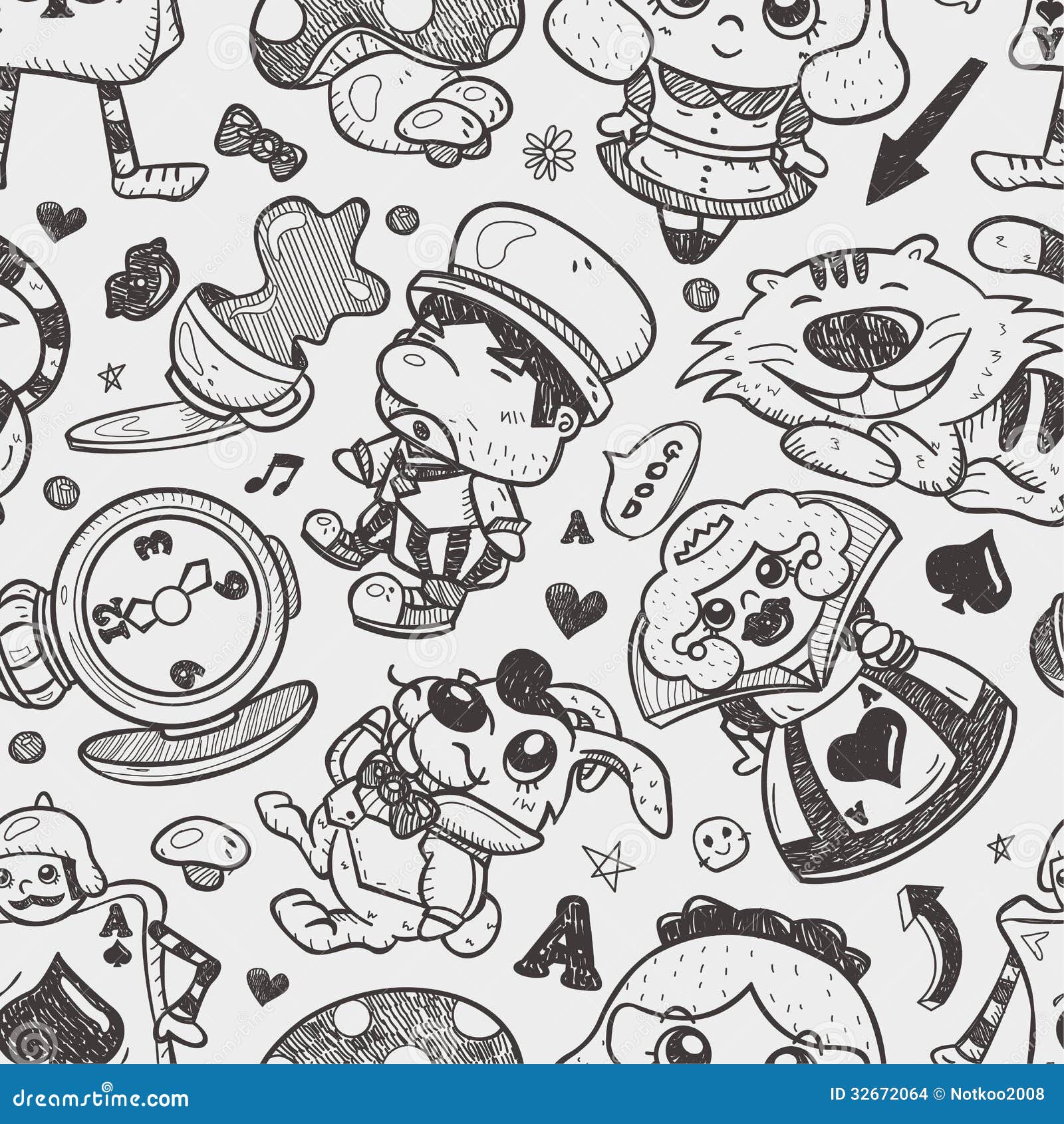 Seamless Alice in Wonderland Pattern Stock Vector - Illustration of ...