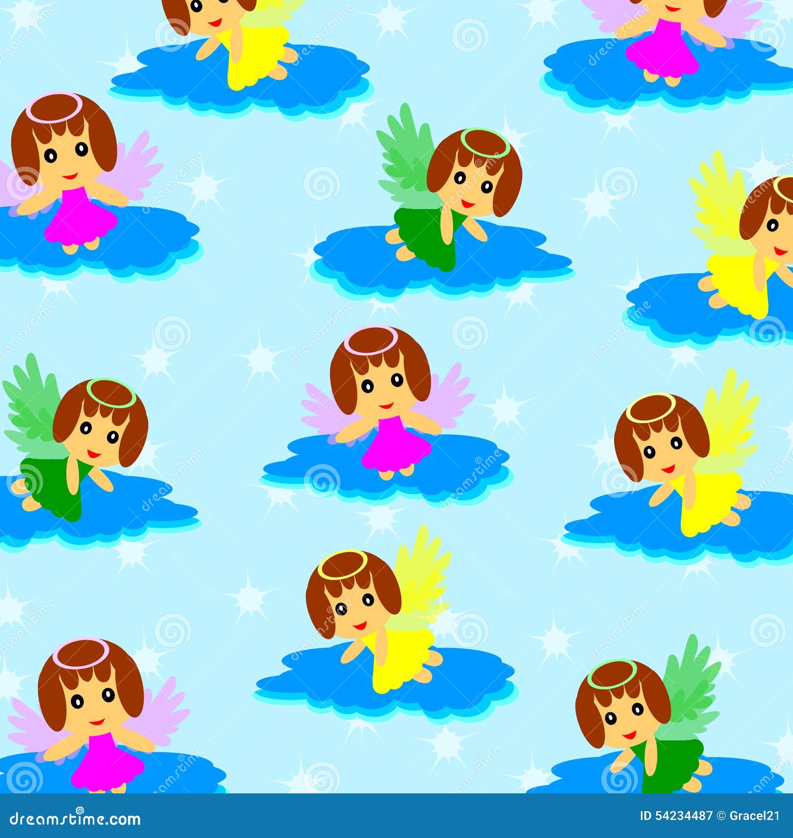 Seamless Angels with Star Background Stock Vector - Illustration of ...