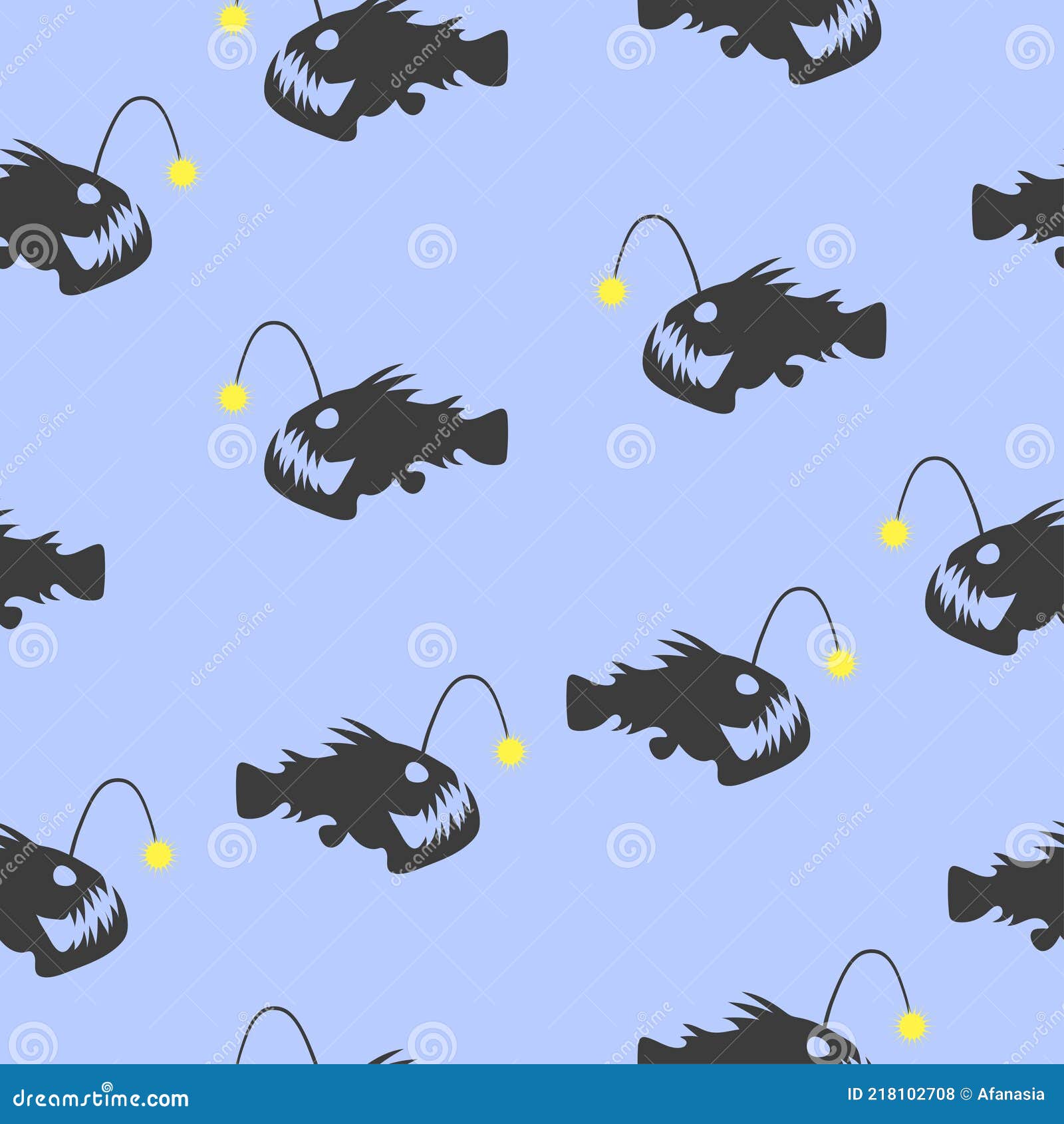 Seamless Angler Fish Pattern. Vector Marine Background with Anglers ...
