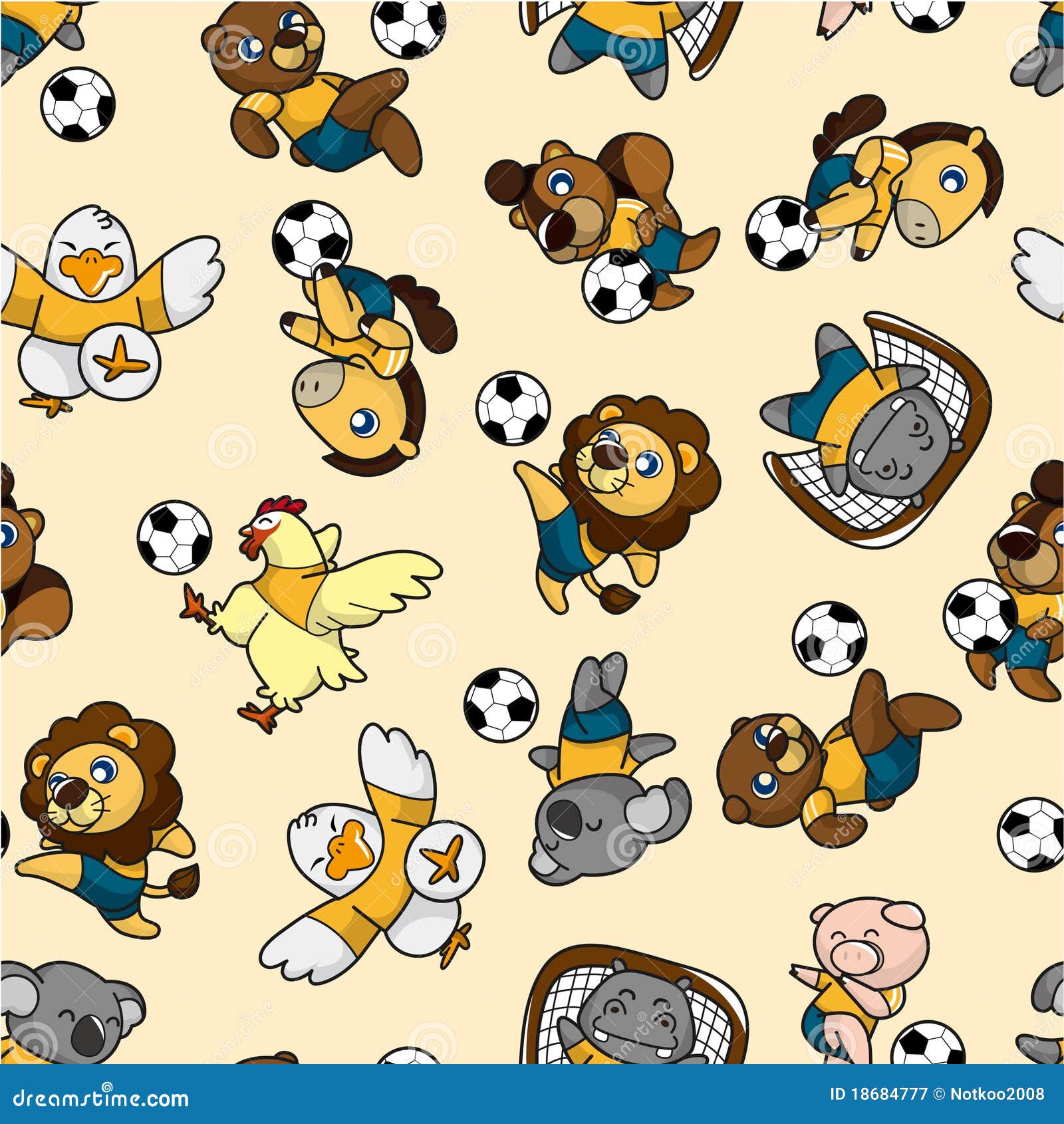 Seamless Animal Soccer Pattern Stock Vector - Illustration of beautiful ...