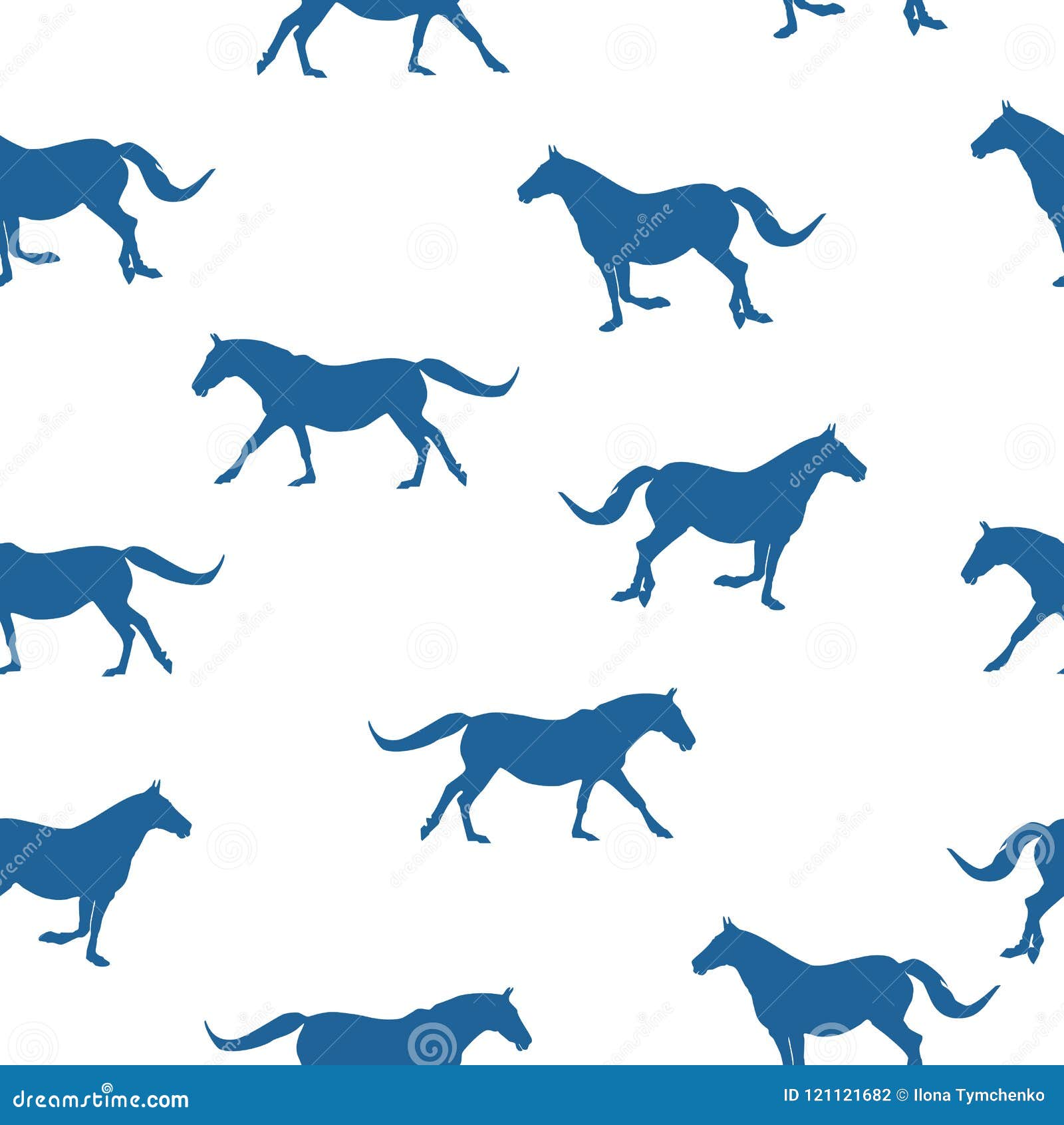 Seamless Animals Pattern Blue Silhouette Horses Running Stock Vector ...