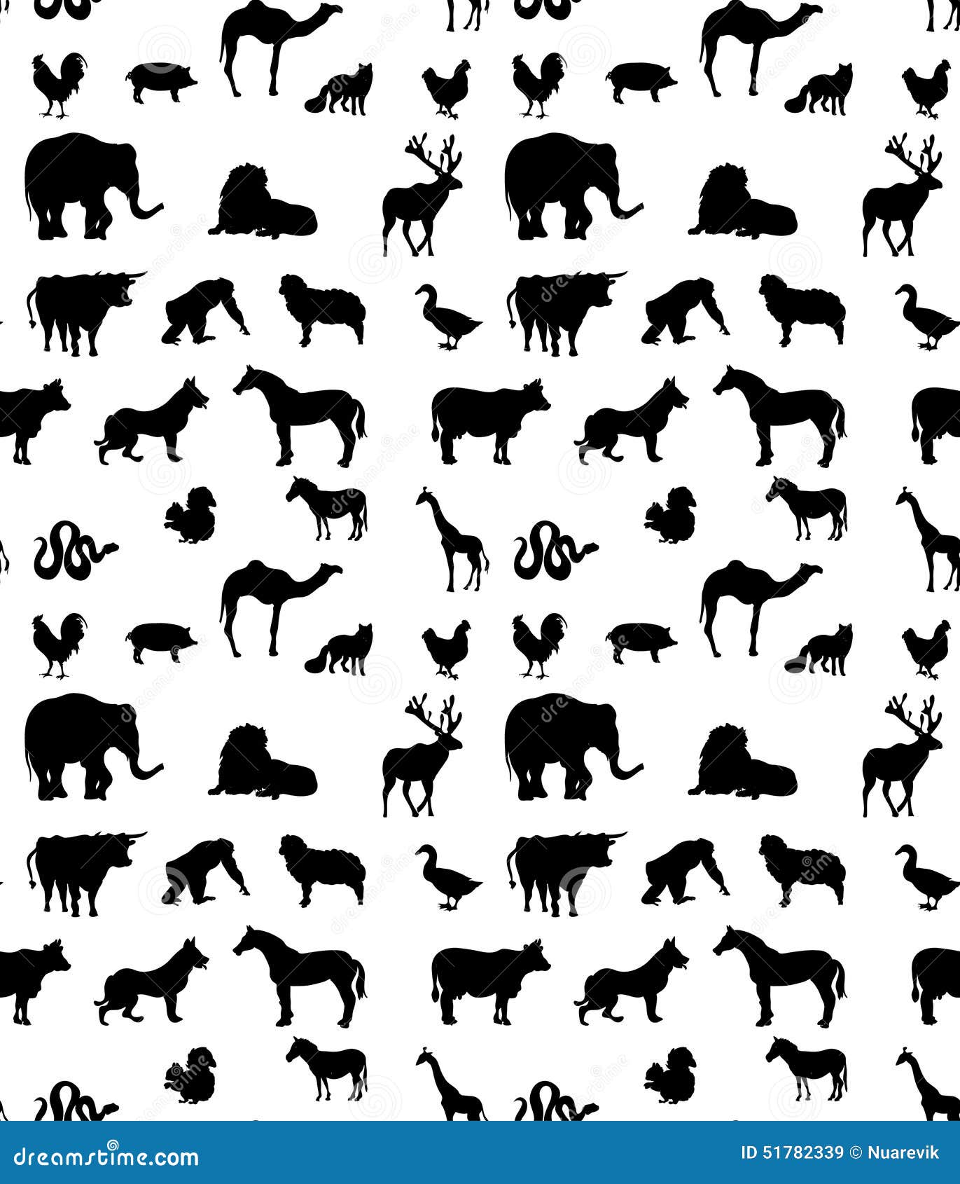 Seamless Animals Silhouettes Pattern Stock Illustration - Illustration ...