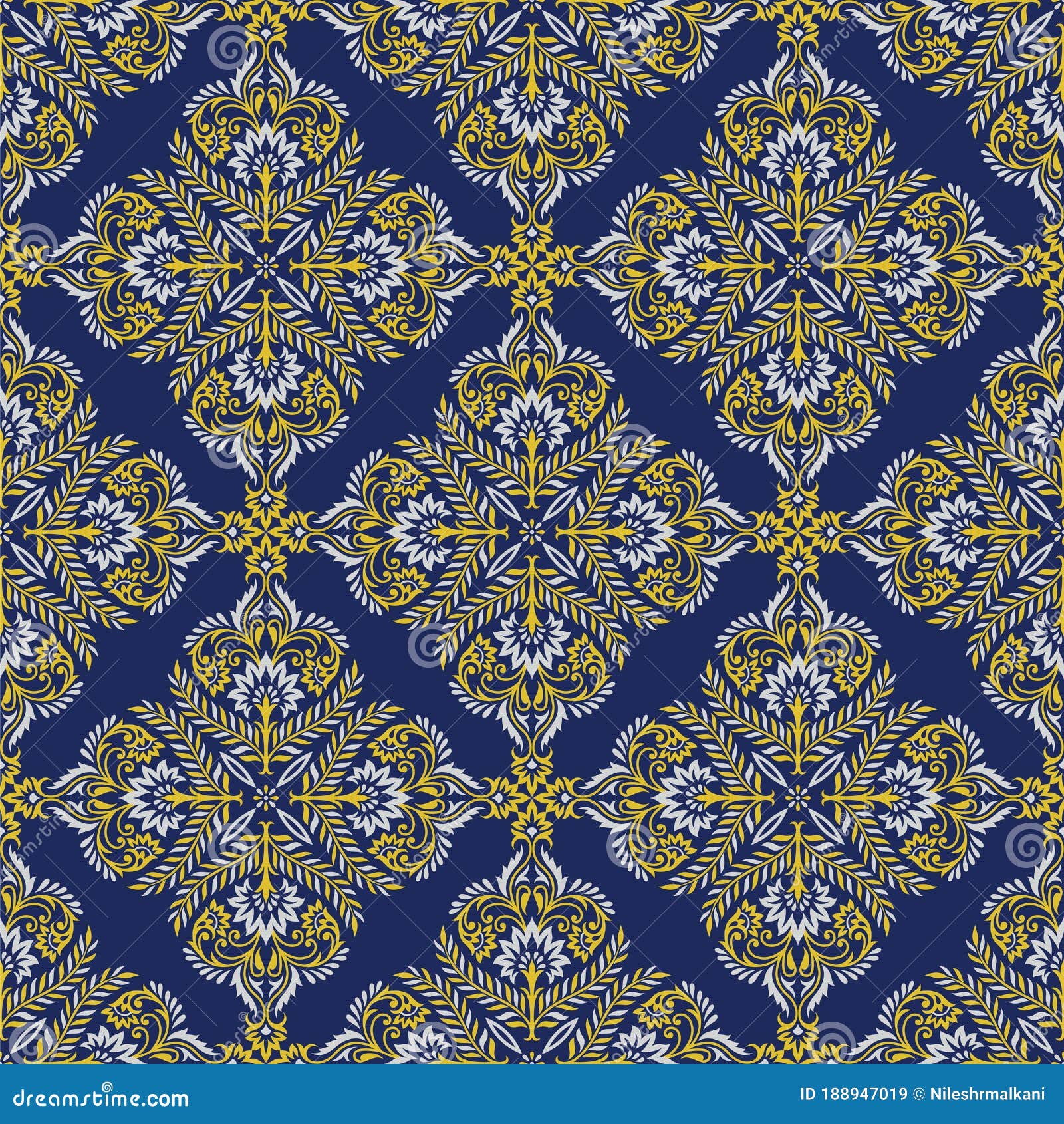 Seamless Antique Damask Pattern Design Stock Vector - Illustration of ...