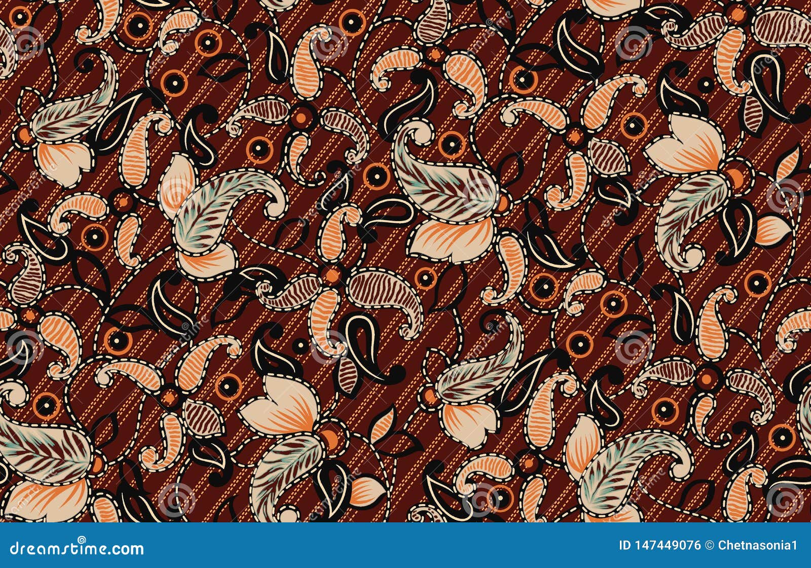Seamless Antique Paisley Pattern with Orange Background Stock ...