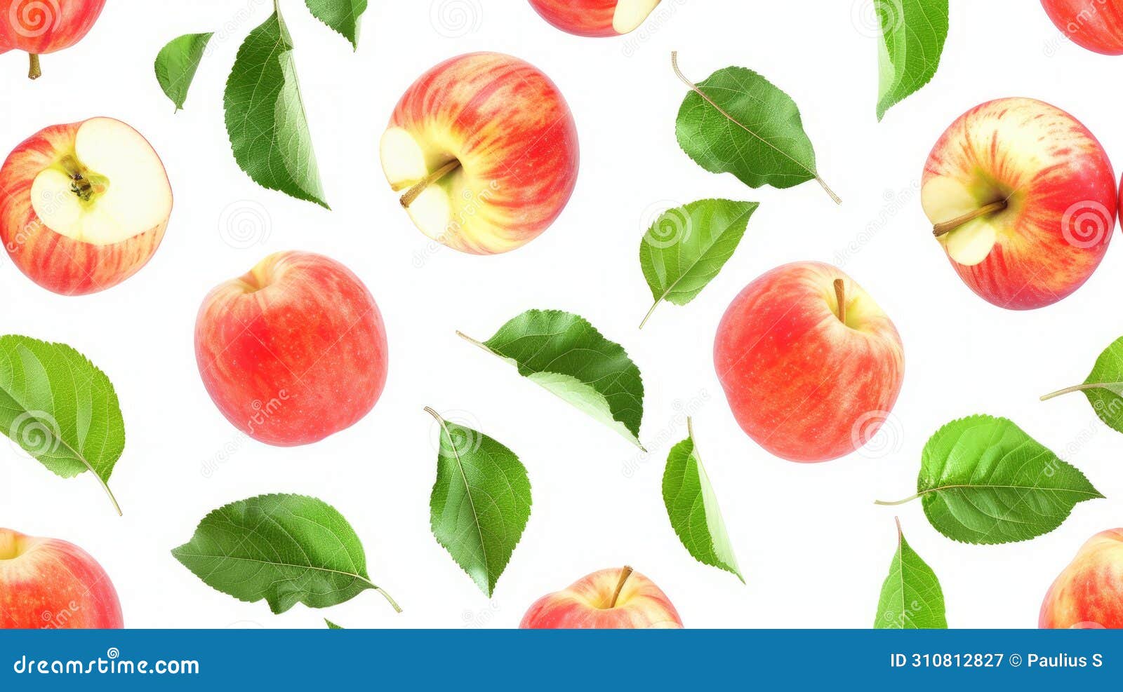 Seamless Apple Leaf Pattern: Isolated on White Background, Design Stock ...