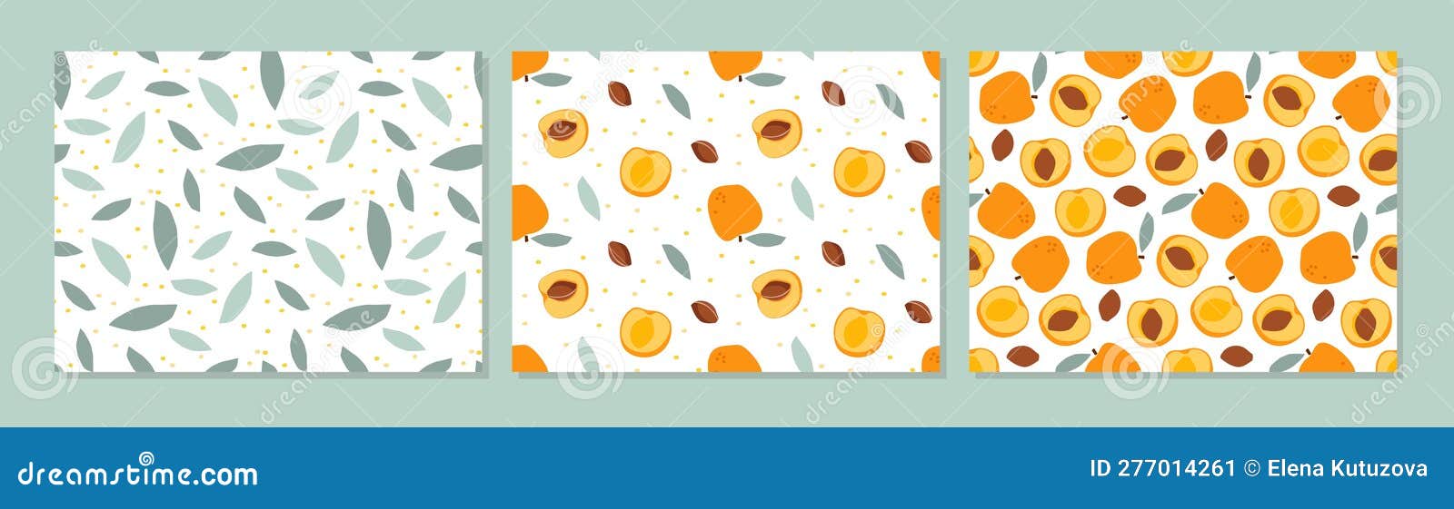 Seamless Apricot Pattern Set. Three Patterns Collection. Fresh Fruits ...