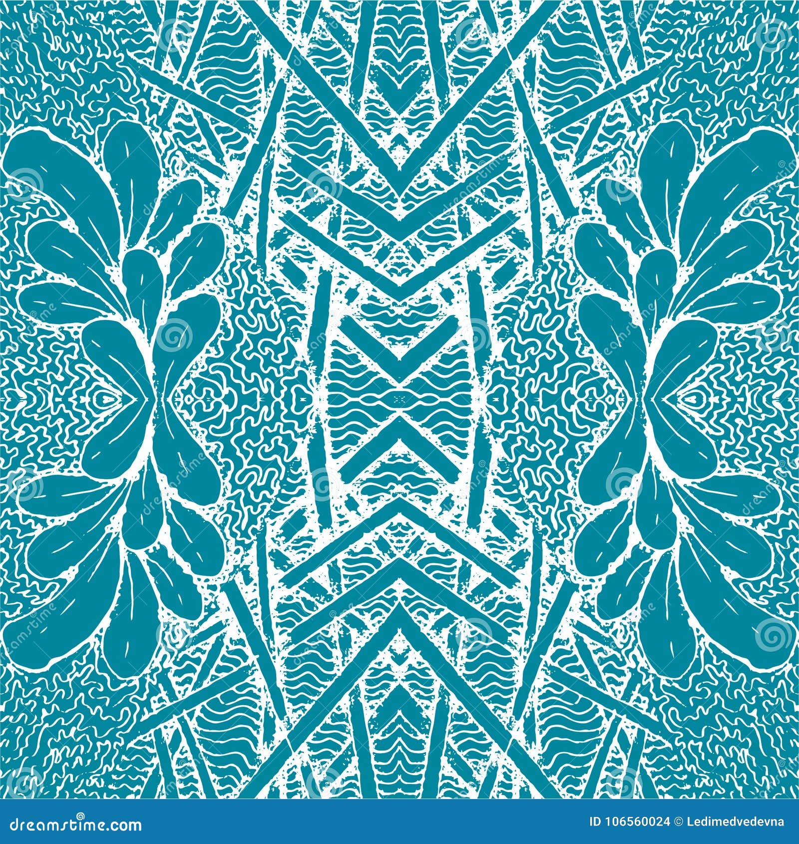 Seamless Aqua Tile With Lacy Patterns. Hand Drawing In The Style Of ...