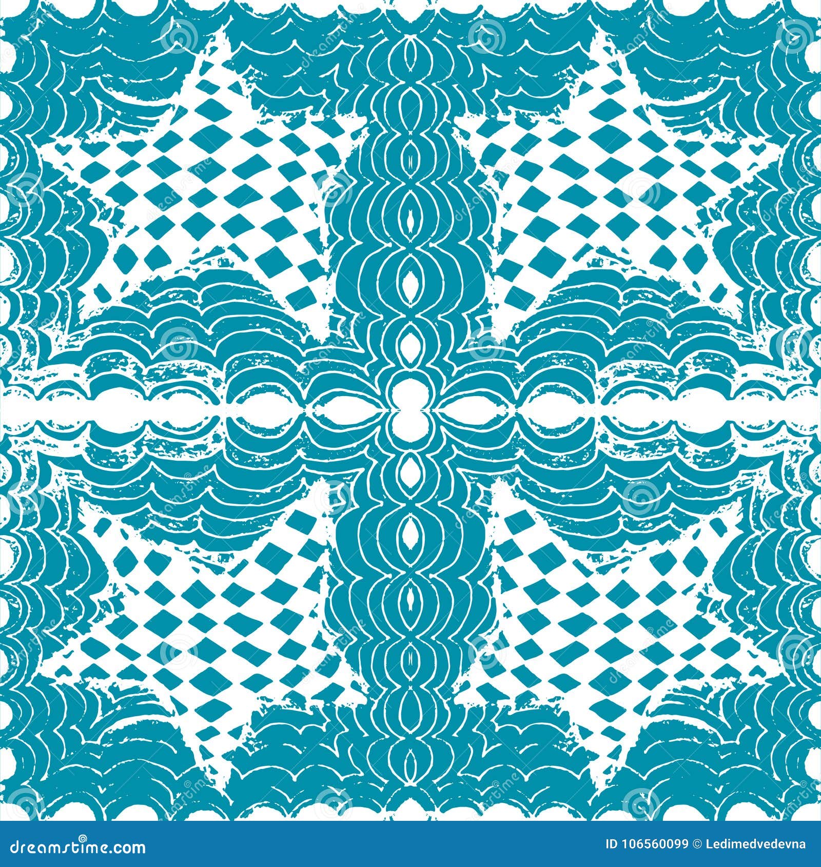 Seamless Aqua Tile With Lacy Patterns. Hand Drawing In The Style Of ...