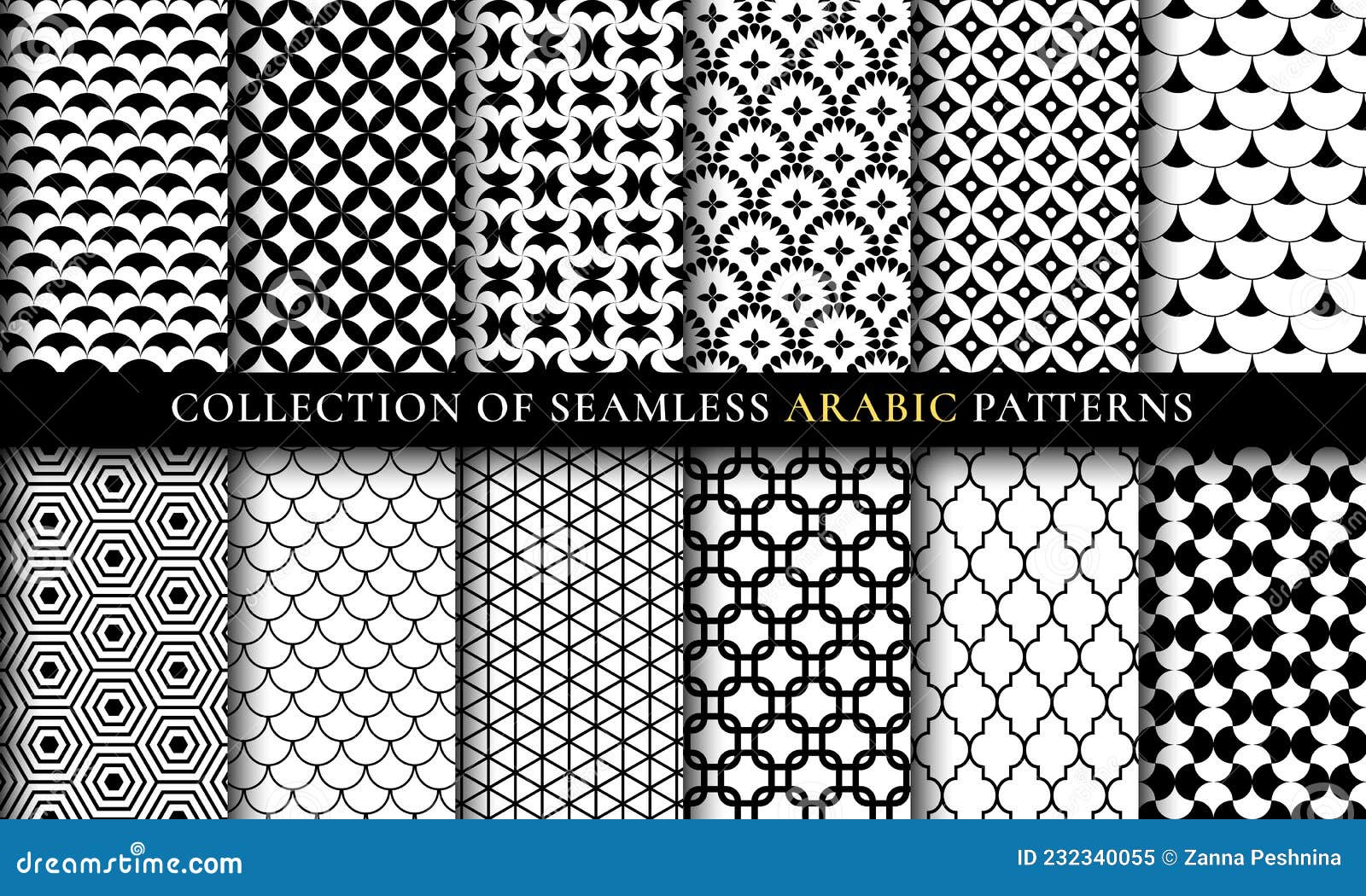 Seamless Arabic Pattern Collection Art Texture Set Stock Vector ...
