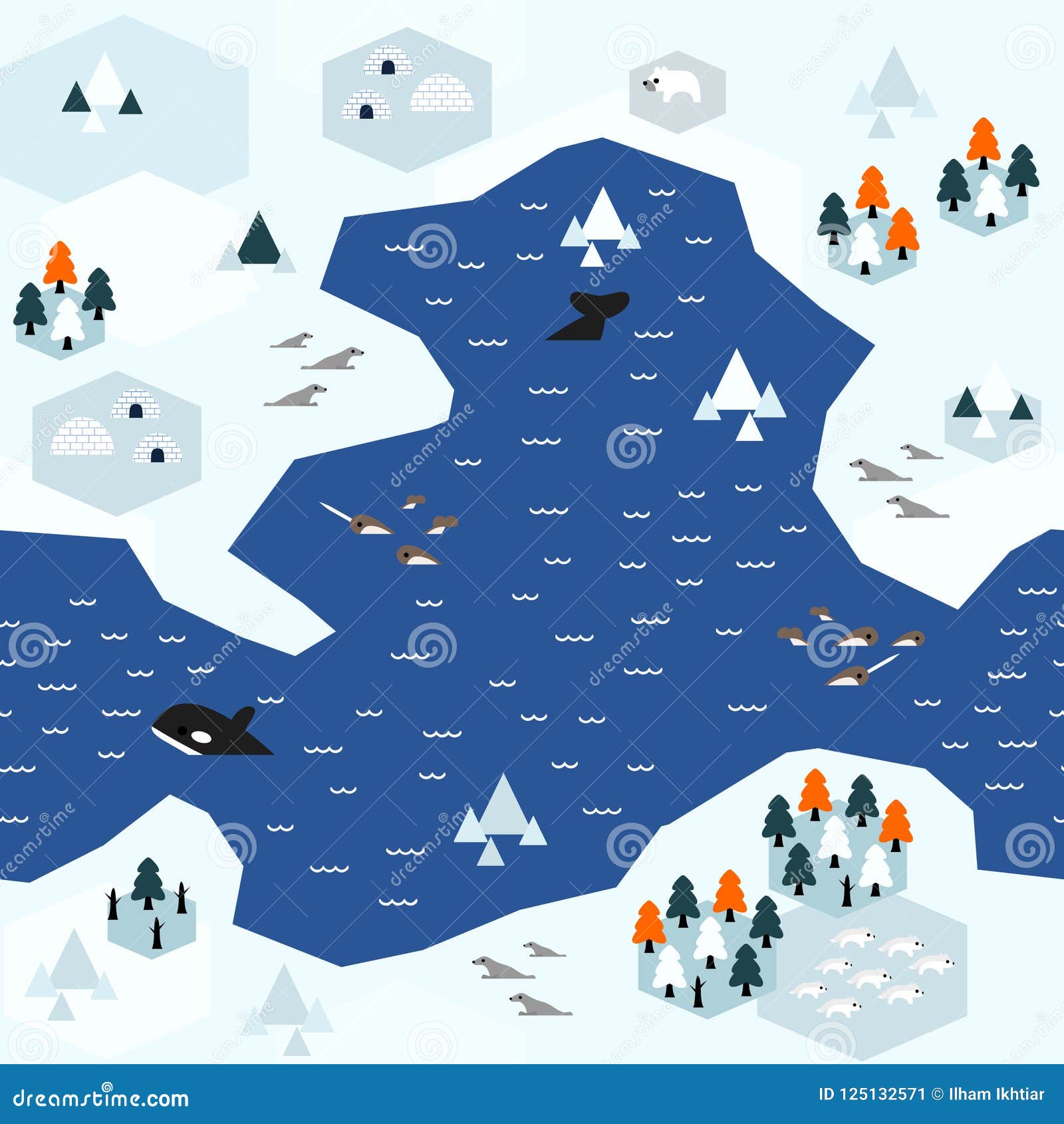 Flat Arctic Map Pattern Variant a Stock Vector - Illustration of water ...