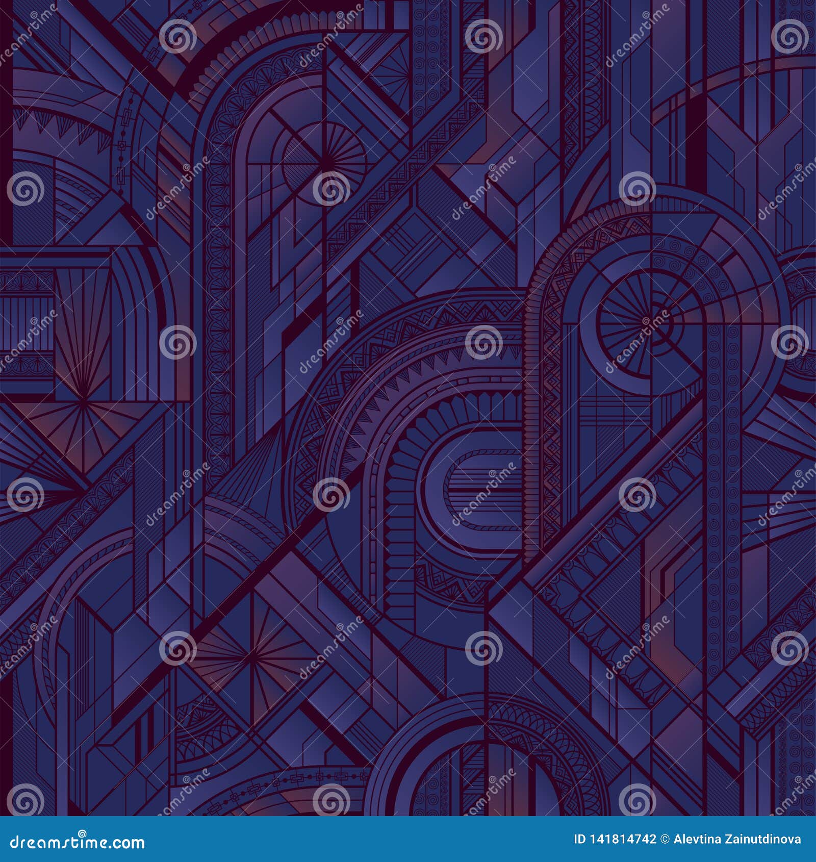 Seamless Art Deco Geometric Purple Pattern Stock Vector - Illustration ...